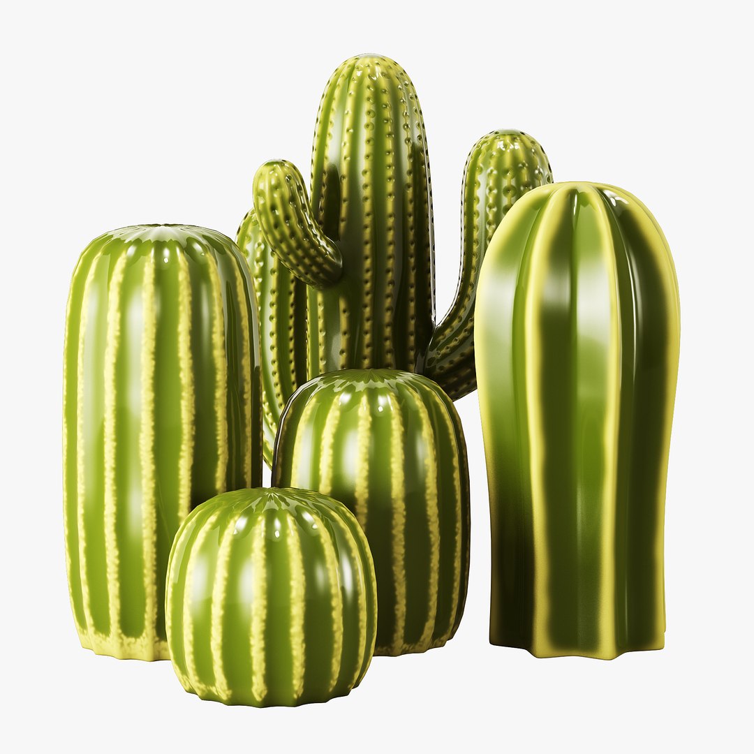 3D Model Realistic Ceramic Cactus Set - TurboSquid 1596030