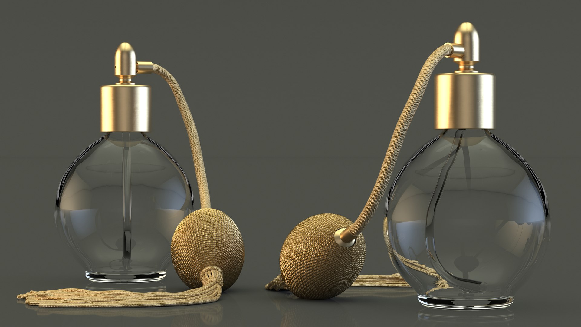Empty Golden Perfume Bottle With Hose Pump 3D - TurboSquid 2098611