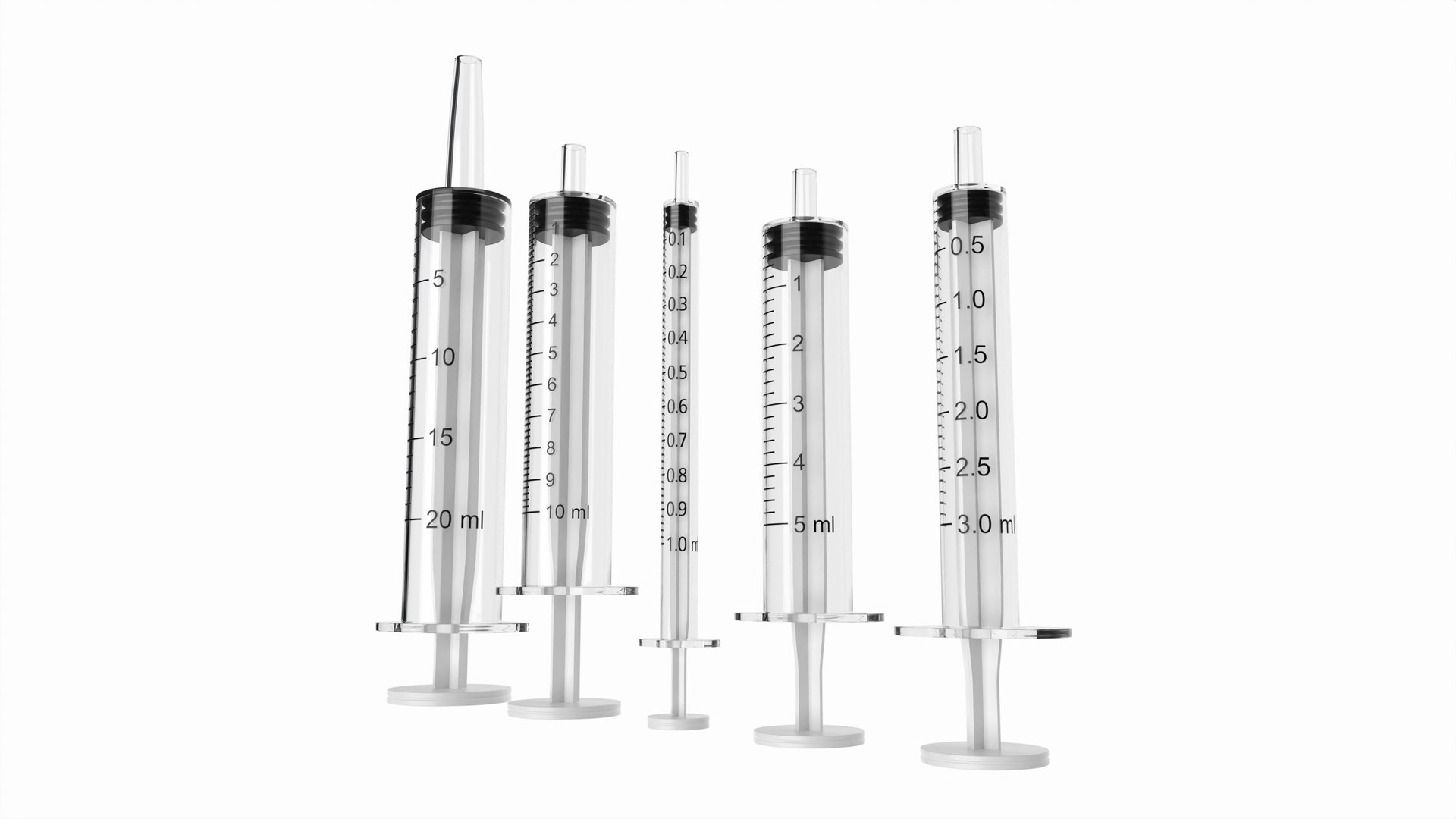 Plastic Syringes 1ml 3ml 5ml 10ml 20ml 3D Model - TurboSquid 2238019