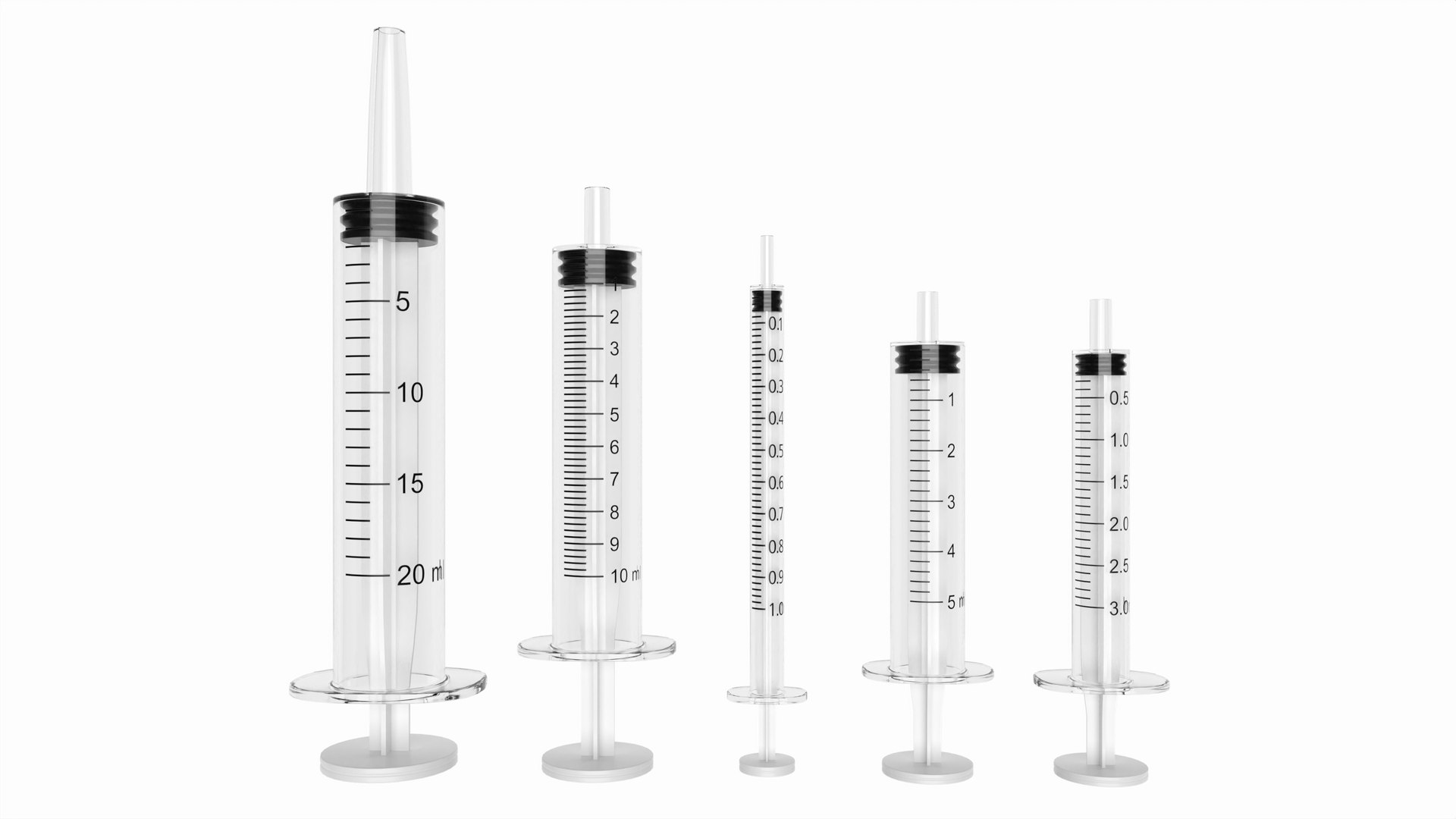 Plastic Syringes 1ml 3ml 5ml 10ml 20ml 3D Model - TurboSquid 2238019