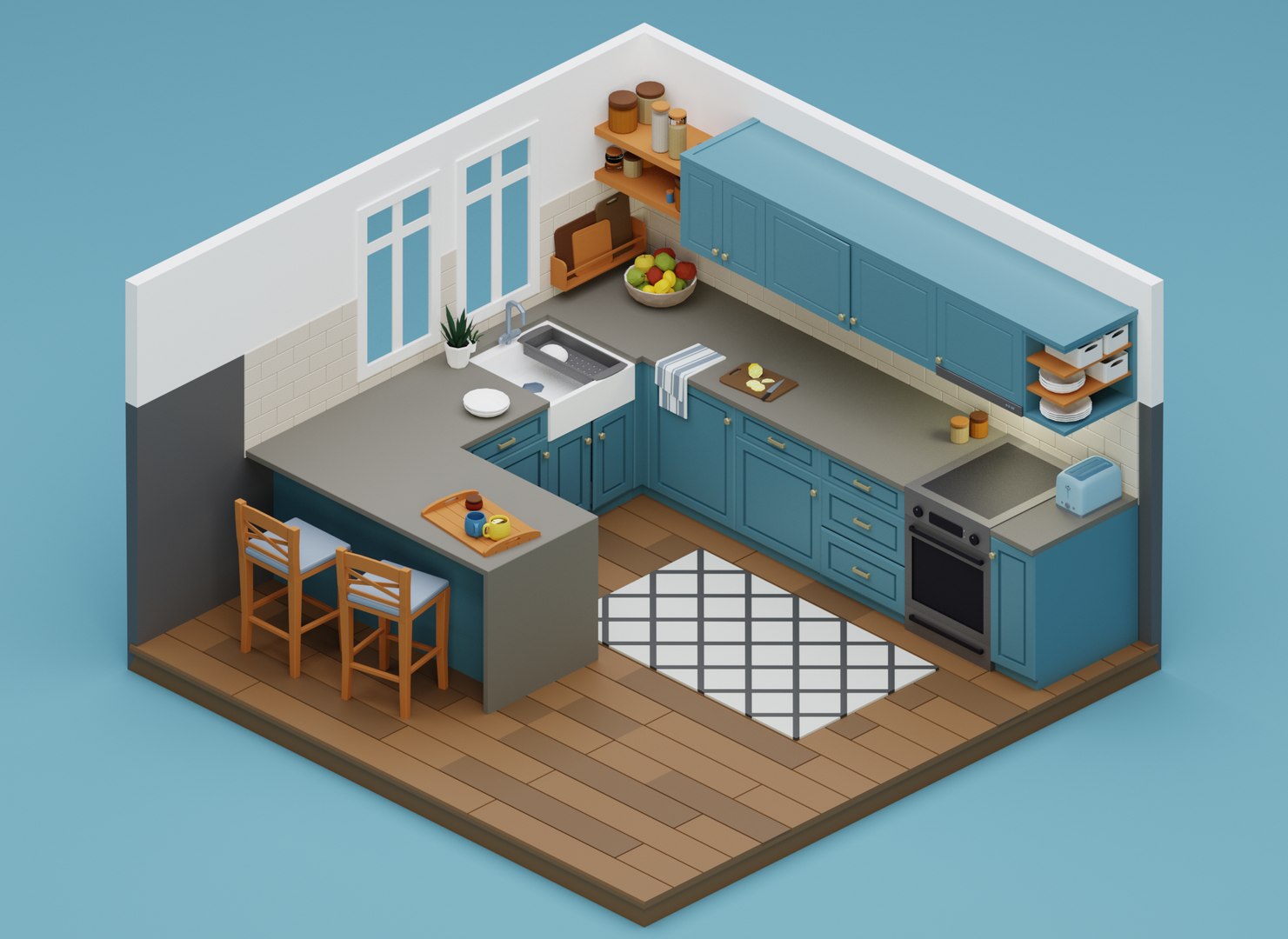 3D LowPoly Cartoon Kitchen Scene Model - TurboSquid 1738477