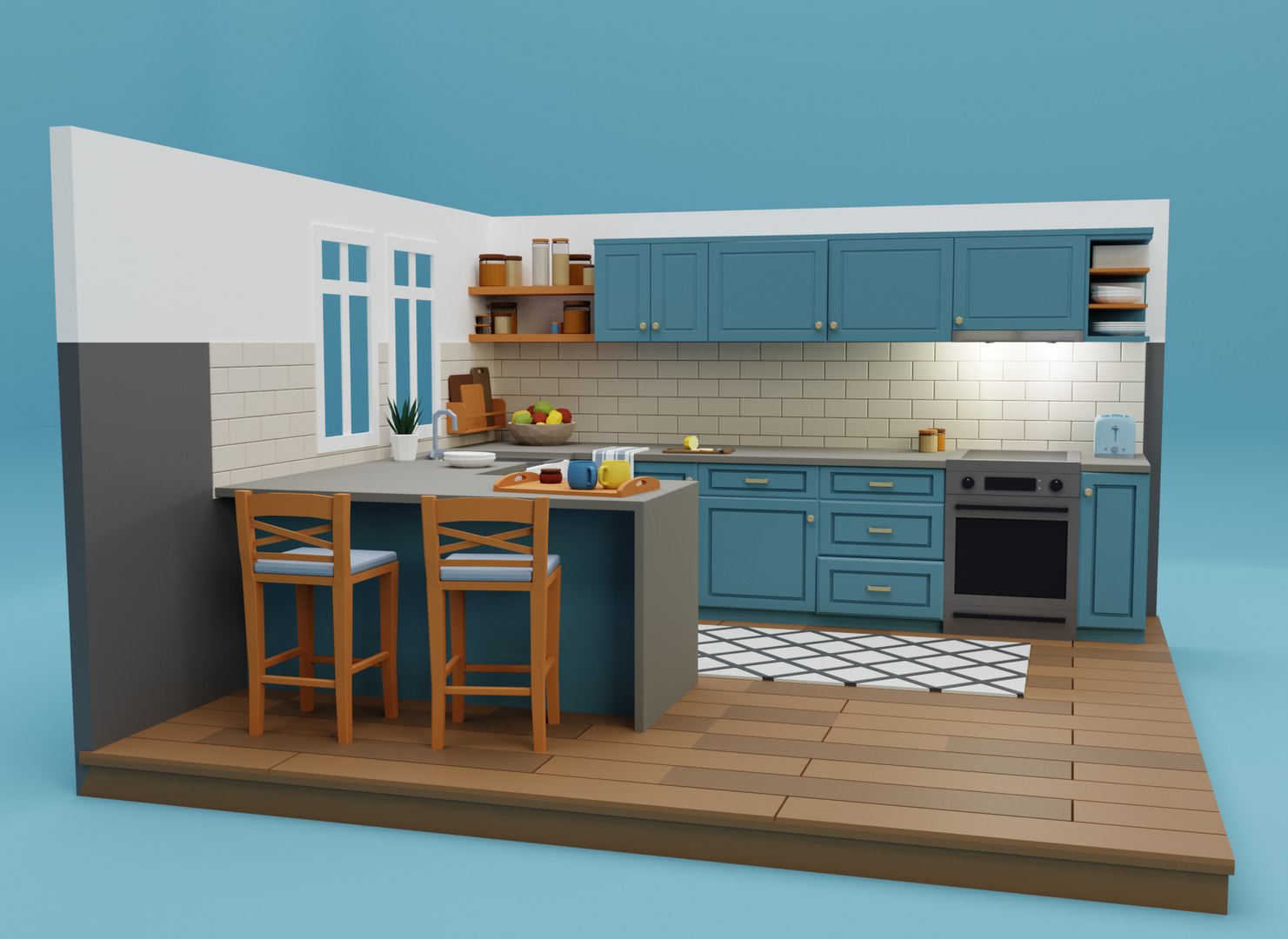 3D LowPoly Cartoon Kitchen Scene Model - TurboSquid 1738477