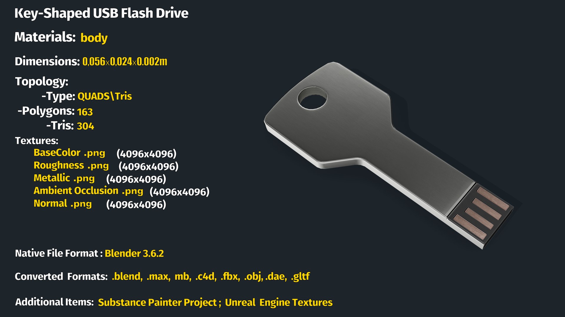 3D Key-Shaped USB Flash Drive Model - TurboSquid 2119613