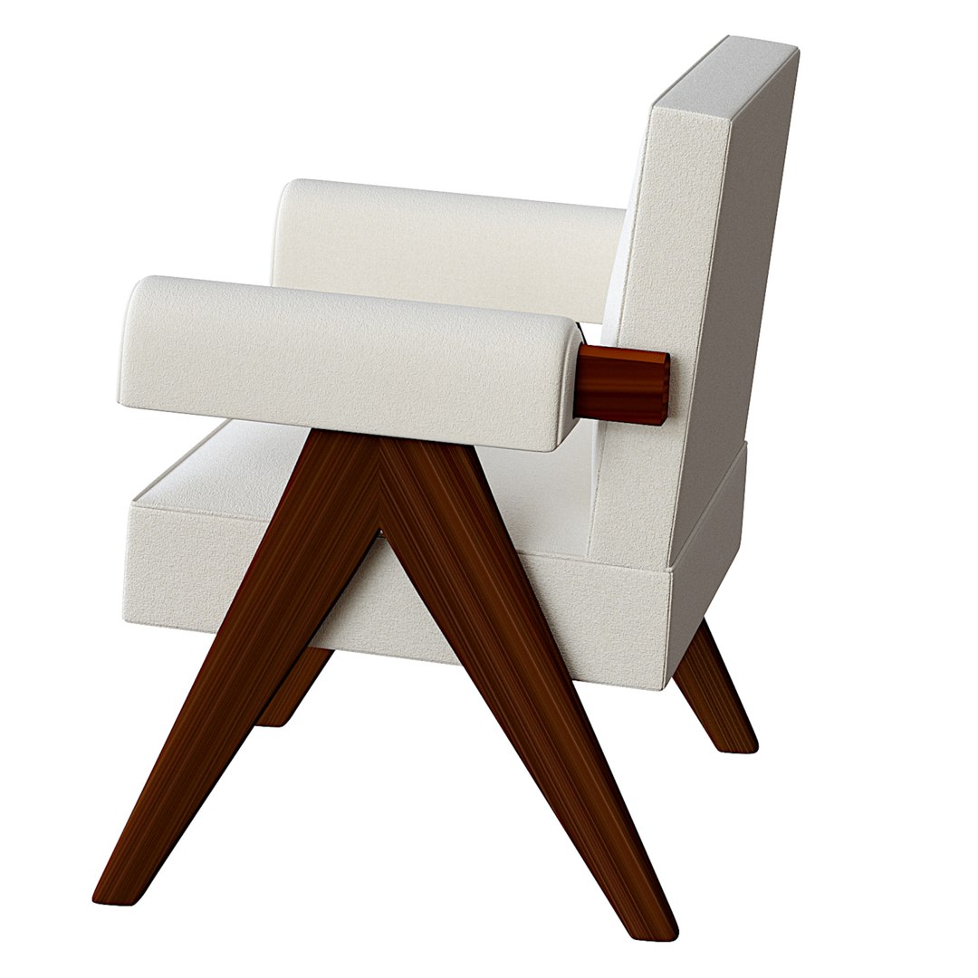 Lounge Chair PIERRE JEANNERET PJ01 White Velvet Model - TurboSquid 2074066