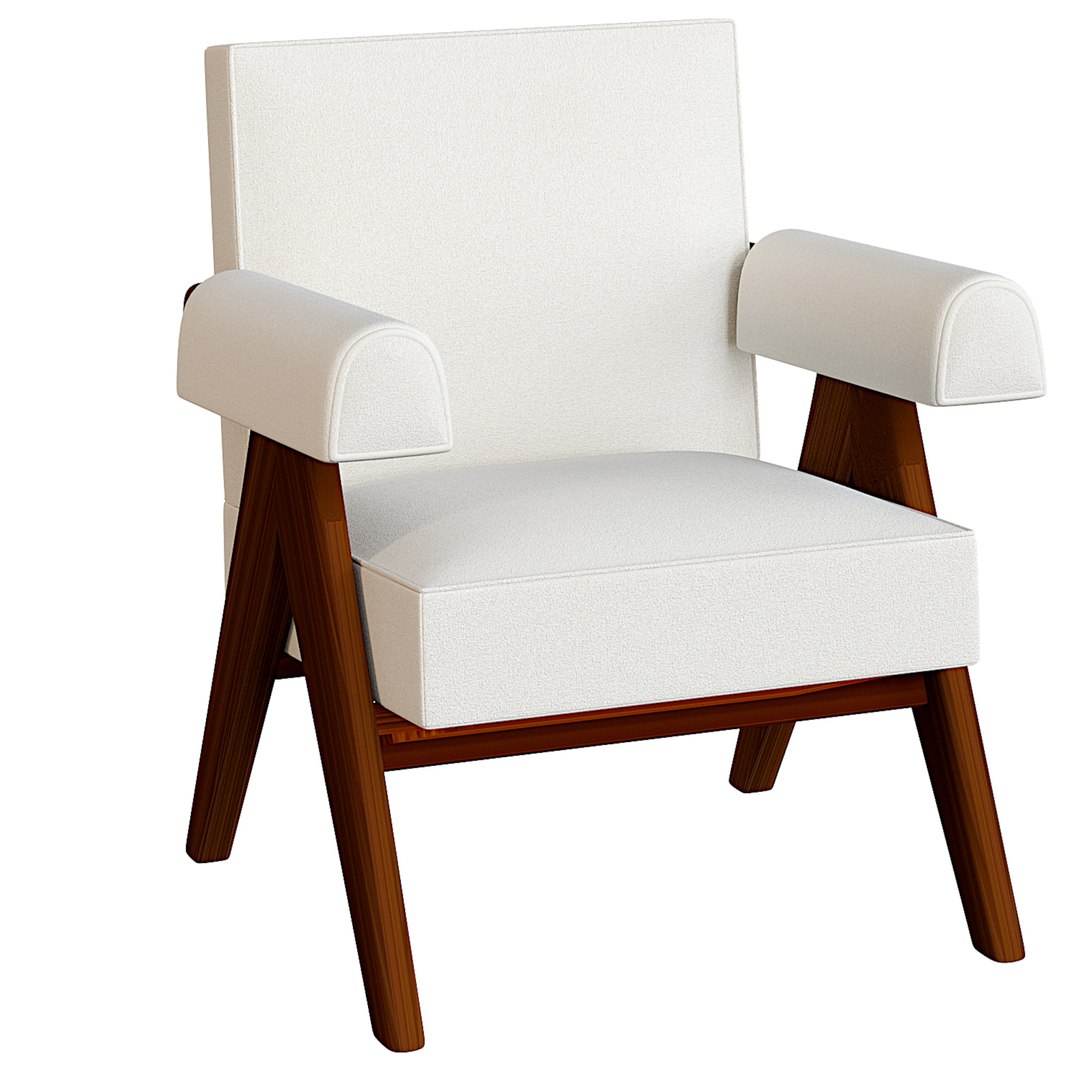 Lounge Chair PIERRE JEANNERET PJ01 White Velvet Model - TurboSquid 2074066