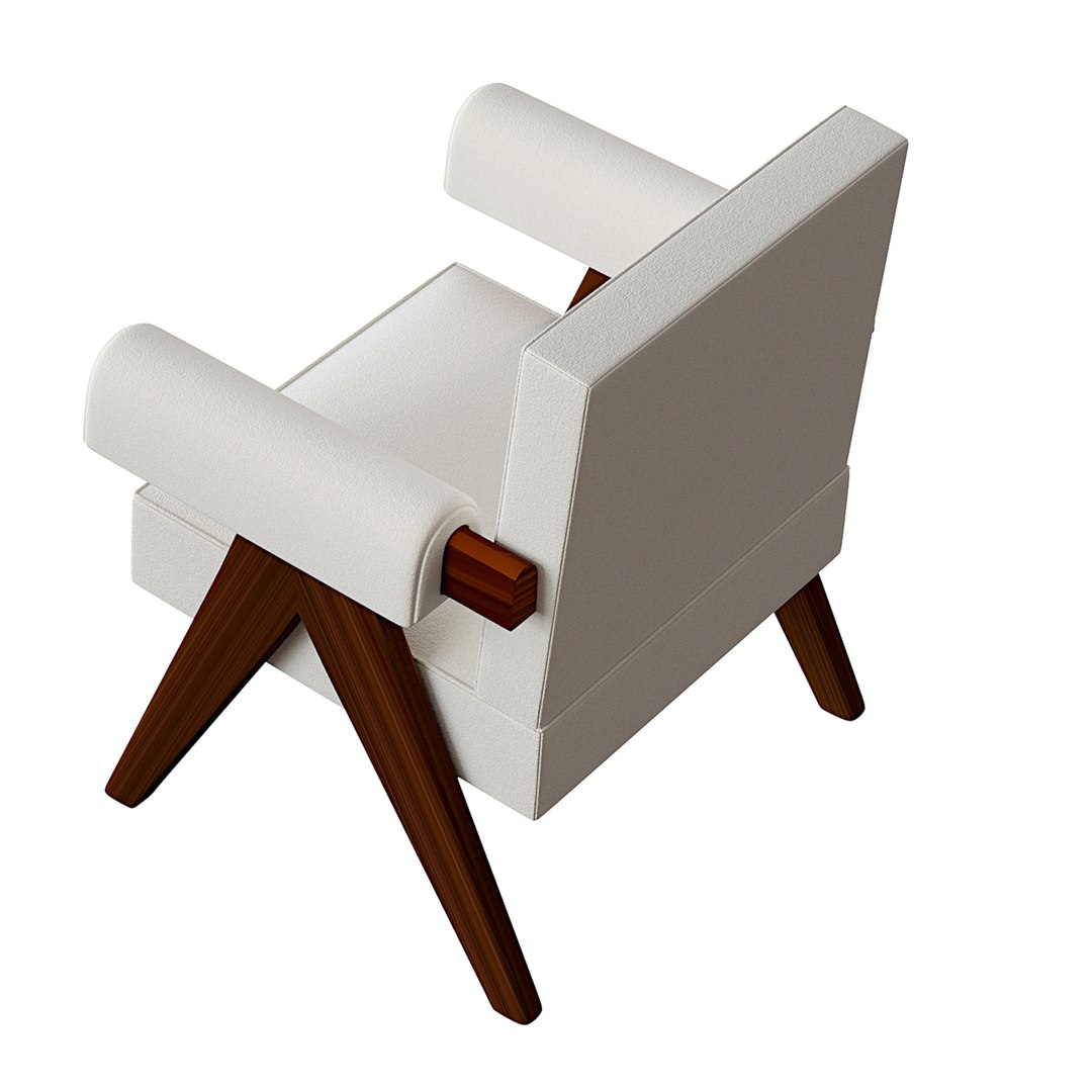 Lounge Chair PIERRE JEANNERET PJ01 White Velvet Model - TurboSquid 2074066