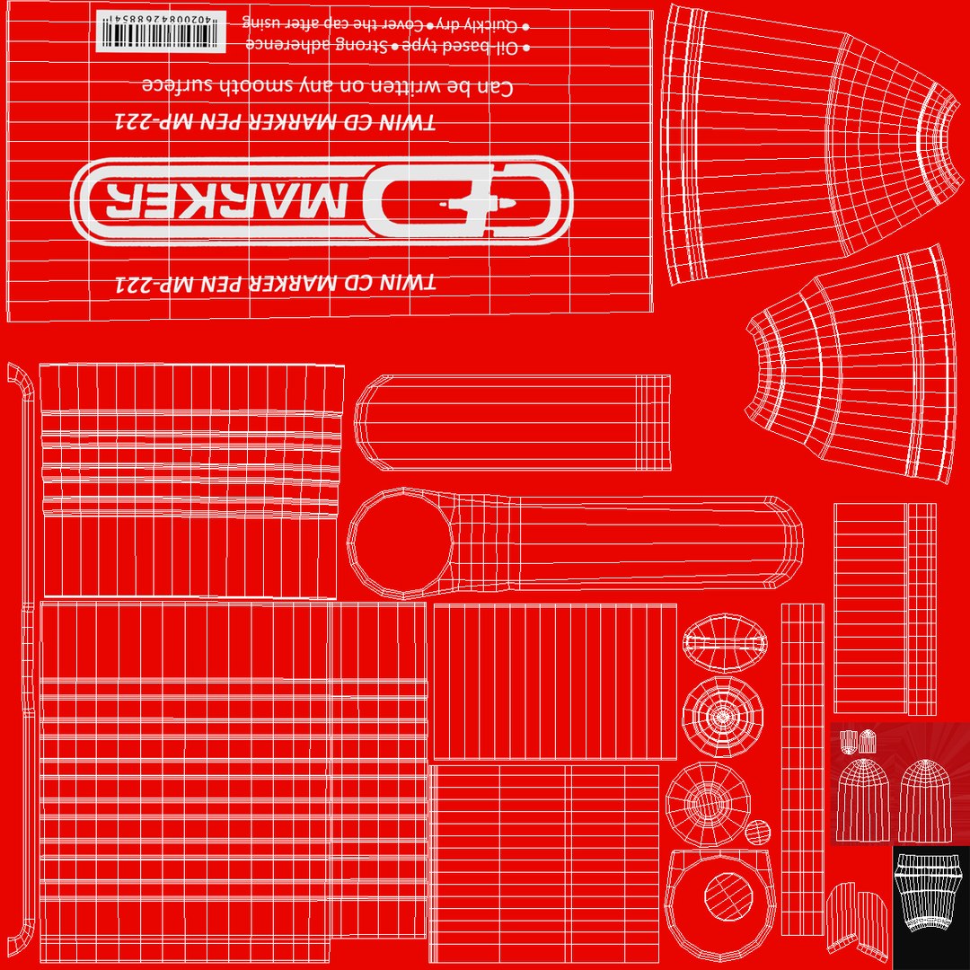3D Permanent Marker Ultra Fine Tip Red model - TurboSquid 1951073