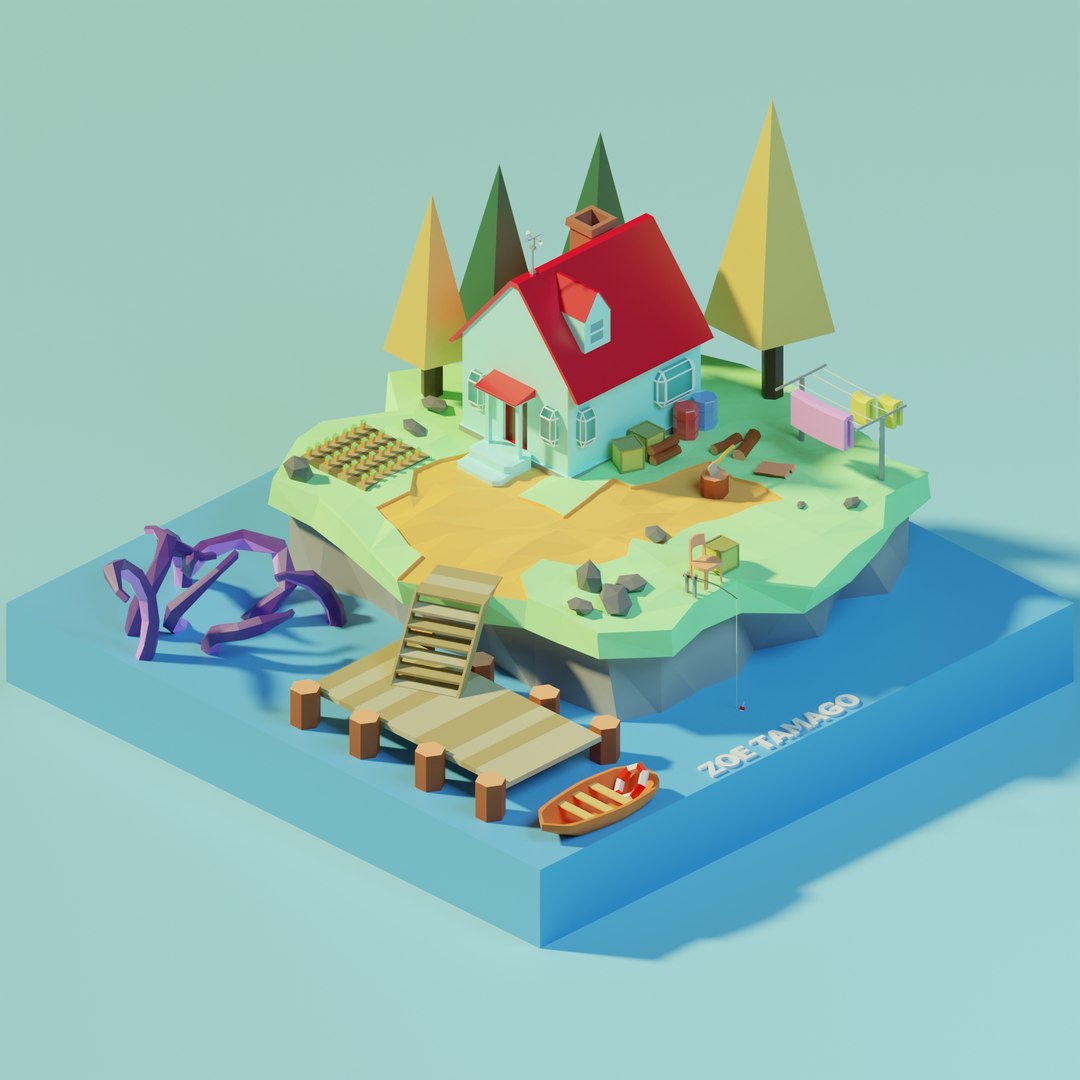3D Isometric House Island Model - TurboSquid 1662390