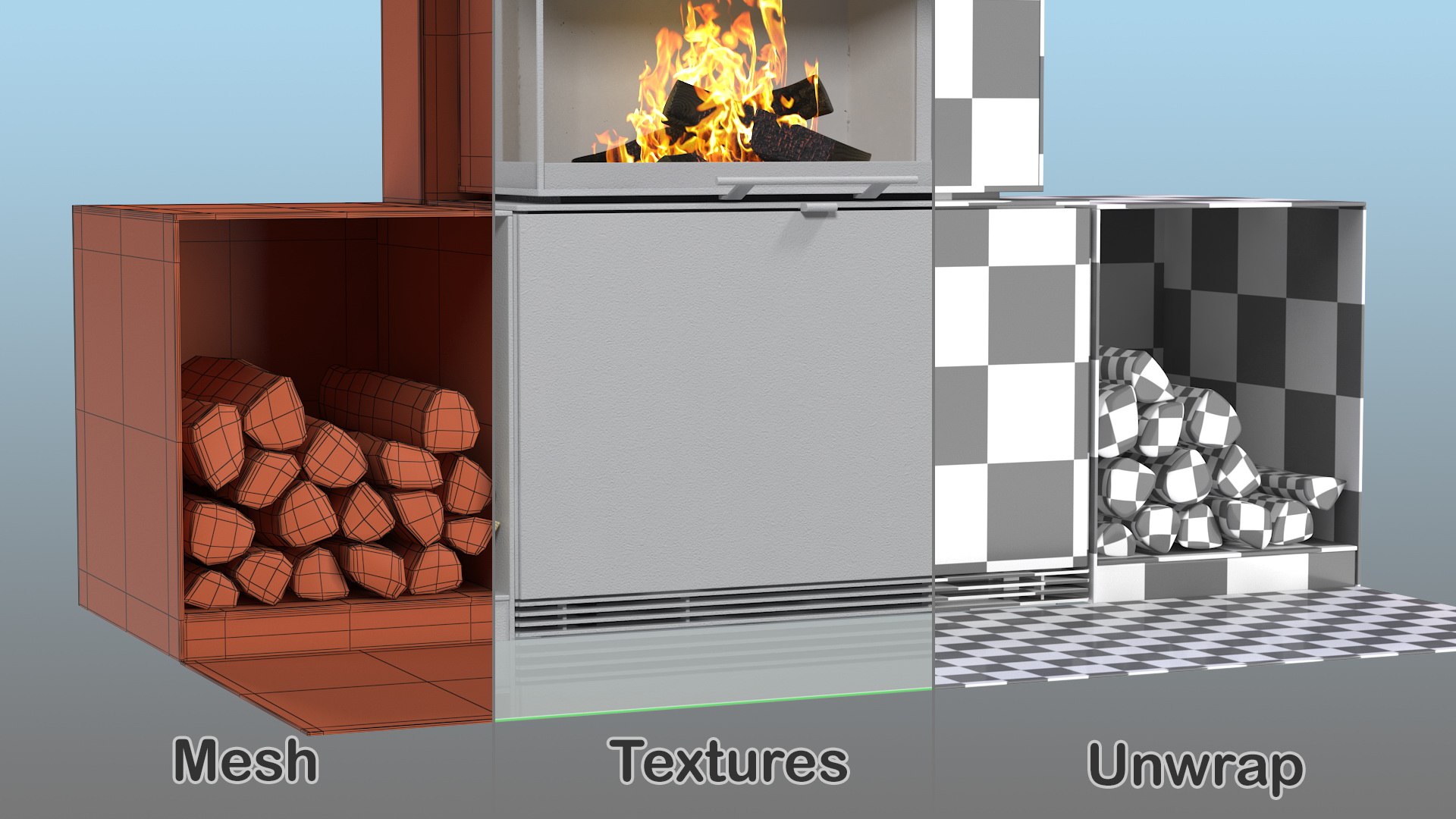 3D wood burning fireplace log model - TurboSquid 1486498