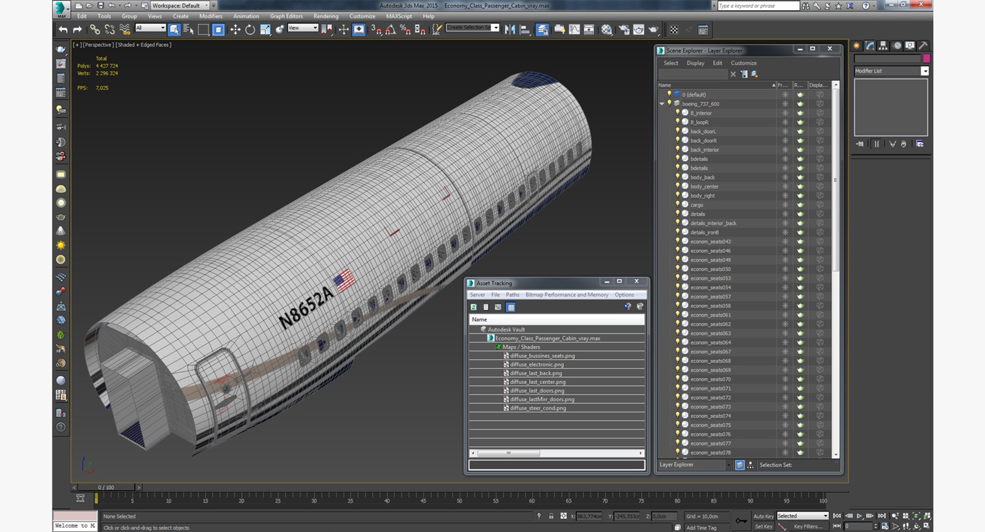 Economy Class Passenger Cabin 3D Model - TurboSquid 1191816