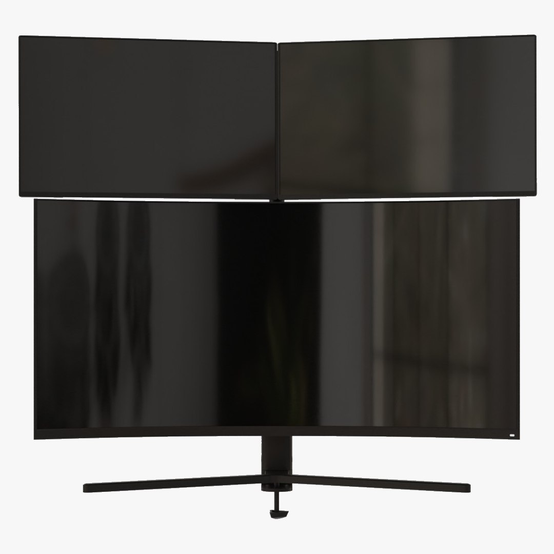 Monitor Setup Minimalist Triple Monitor Stand Low-poly 3D model model ...