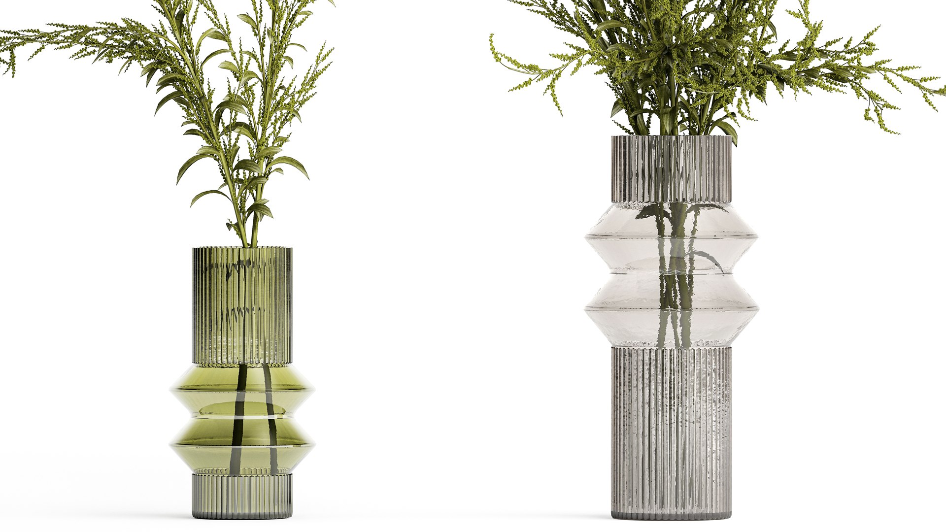 3D Bouquets Of Green Branches Of Solidago Flowers In A Vase 402 ...