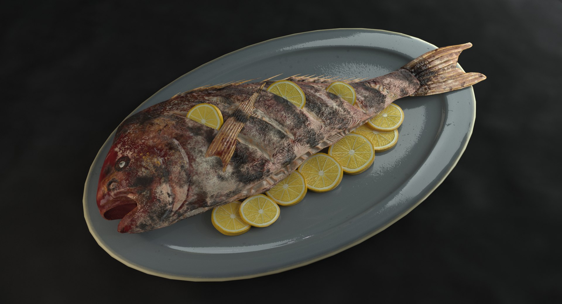 3D Dinner Grilled Fish Plate Model - TurboSquid 1392192