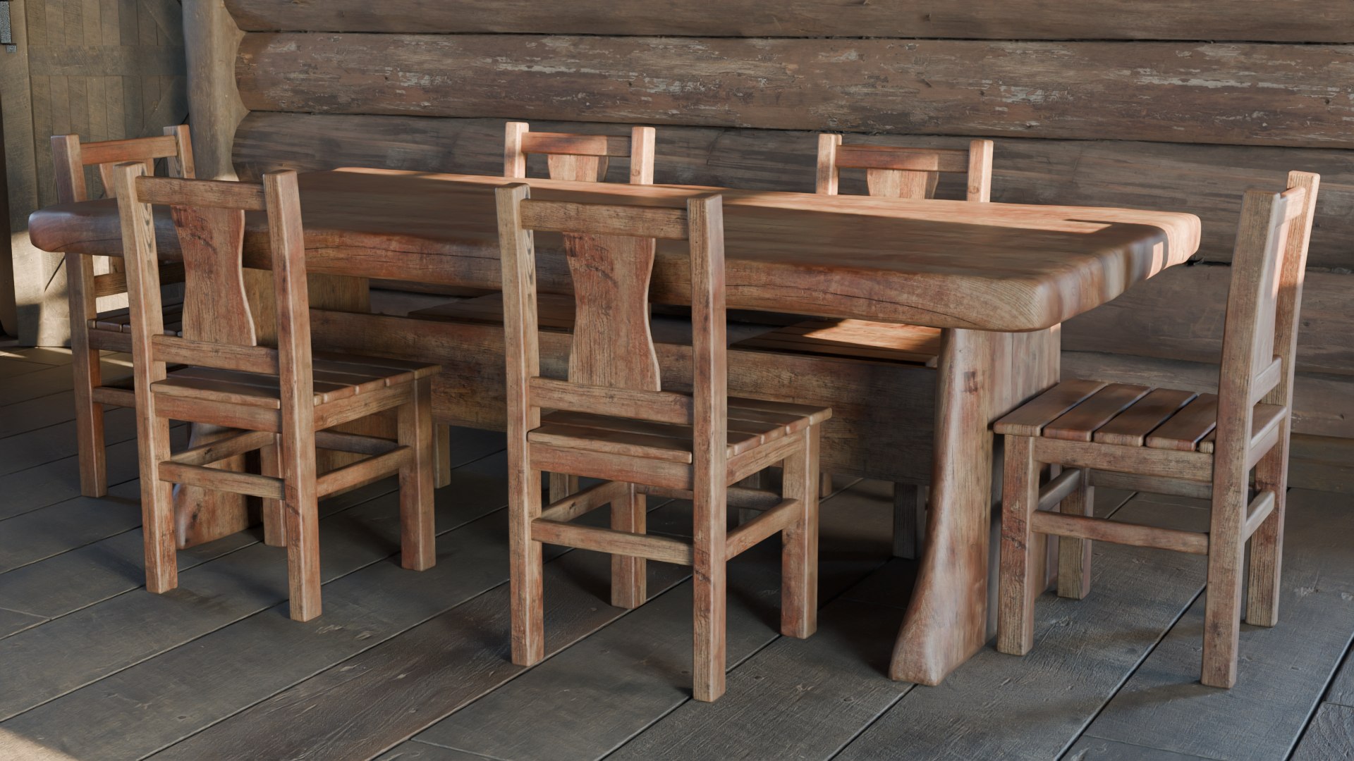 Rustic Dining Table With 6 Chairs - Country Furniture Set 3D Model - TurboSquid 2519451