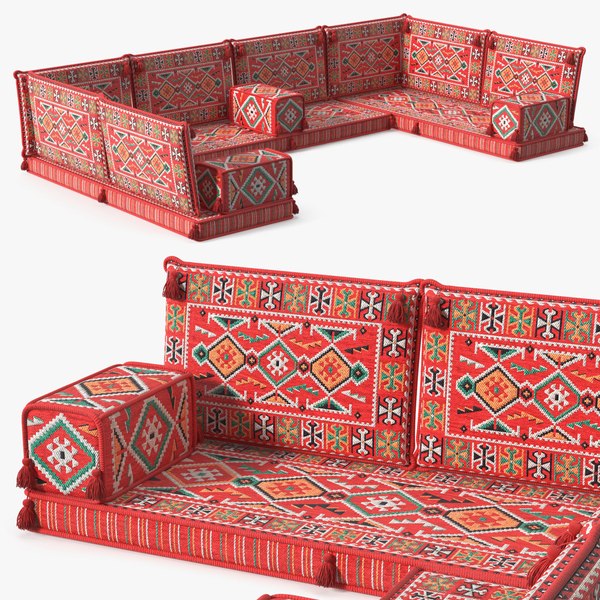 Modello 3D Seduta araba a forma di U rossa per il Majlis - TurboSquid ...
