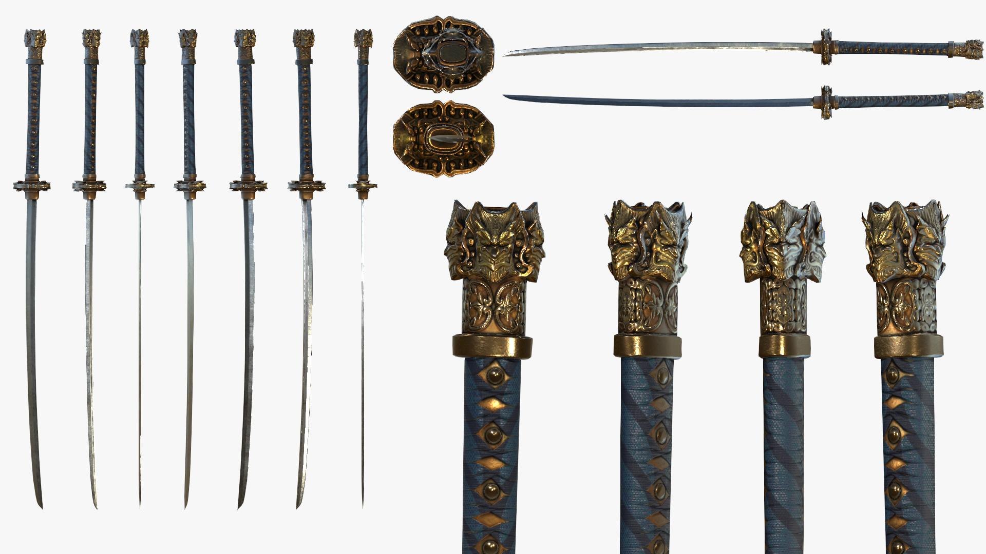 3D Model Fantasy Sword RPG Japanese Nodachi Katana Uchigatana Tachi ...