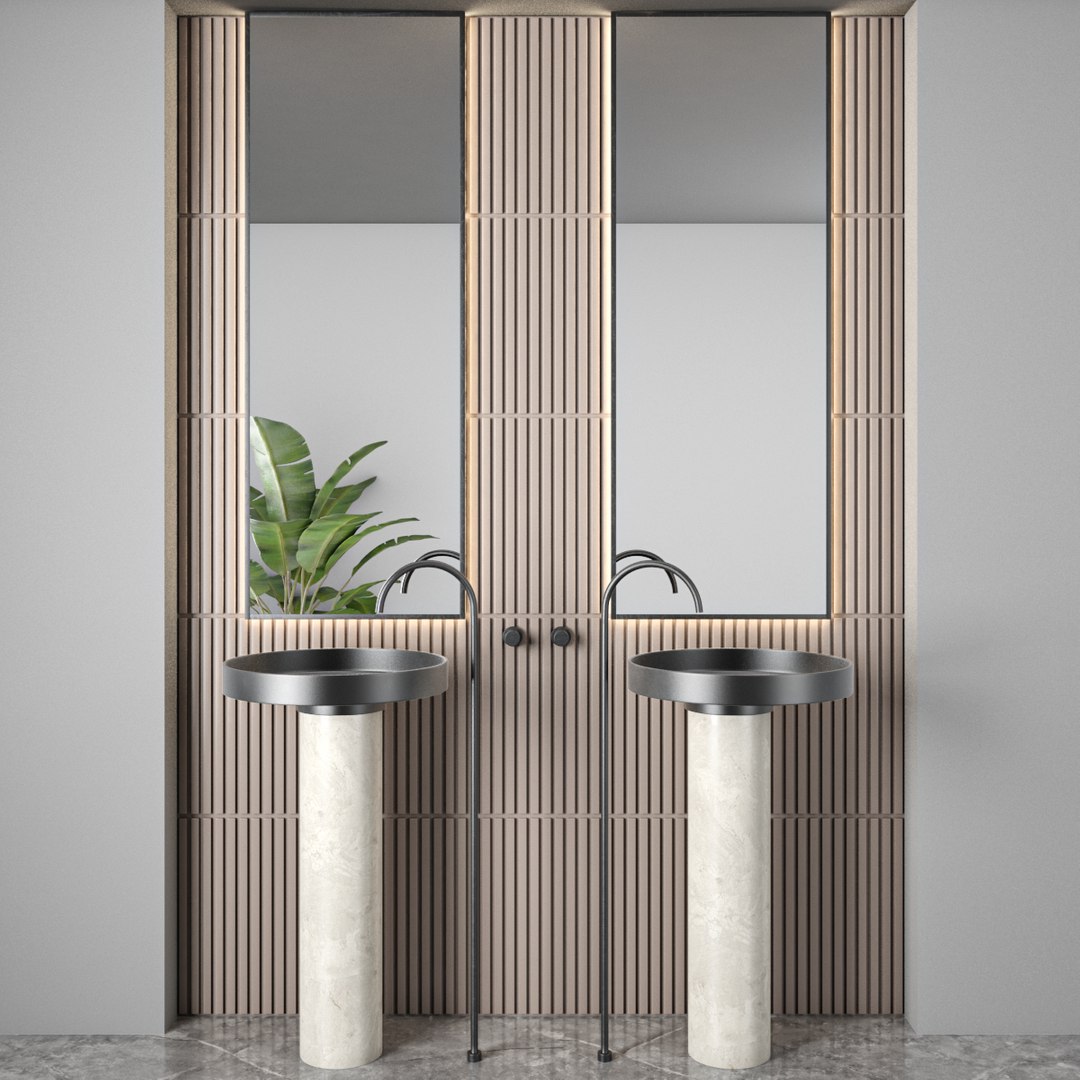 3D beige bathroom furniture set model - TurboSquid 1990044