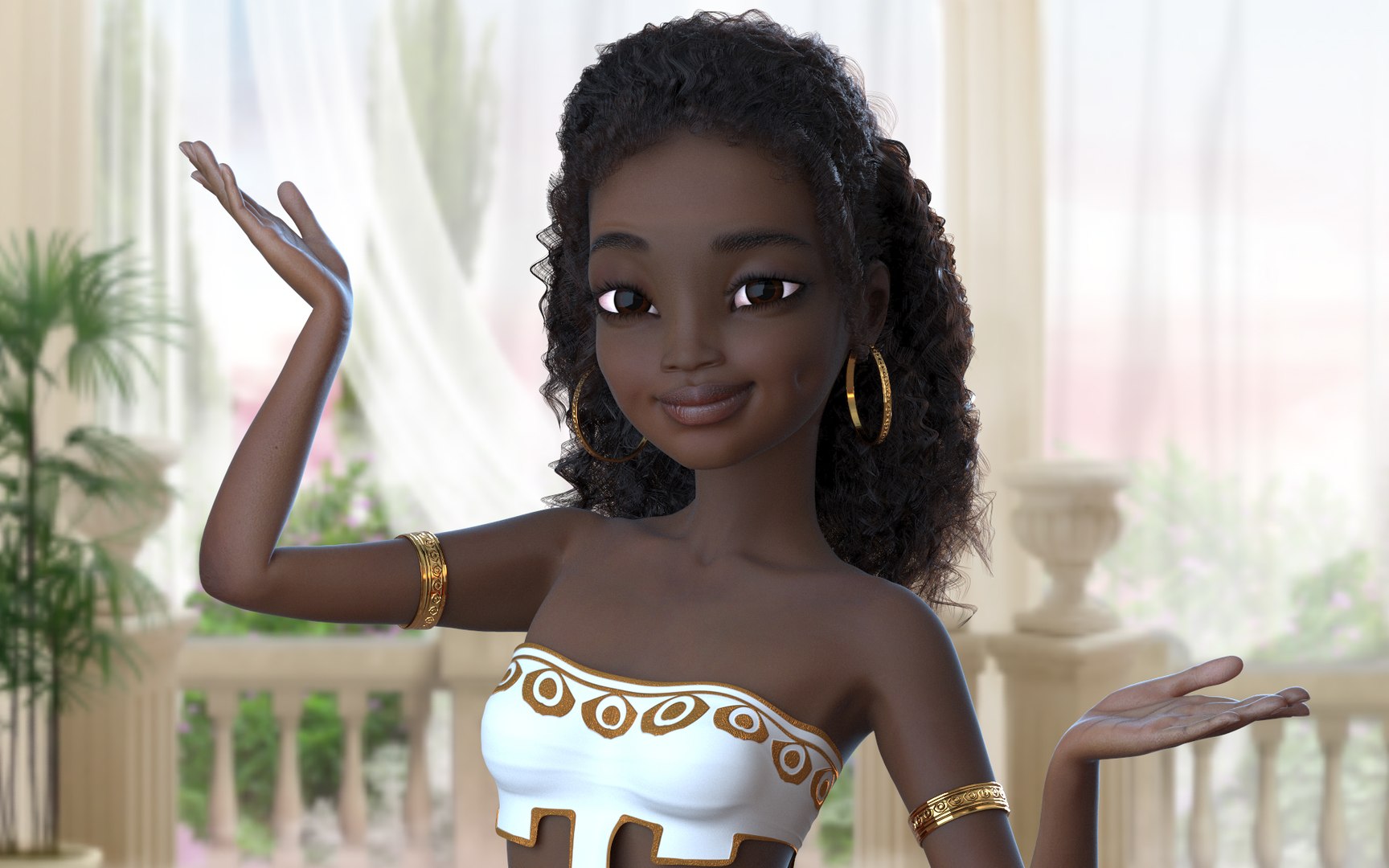 Cartoon Girl African Long Dress 3D Model - TurboSquid 2184462