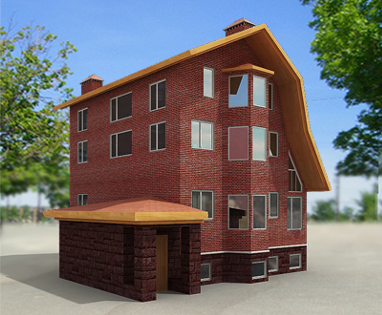 3d Small Town House Building