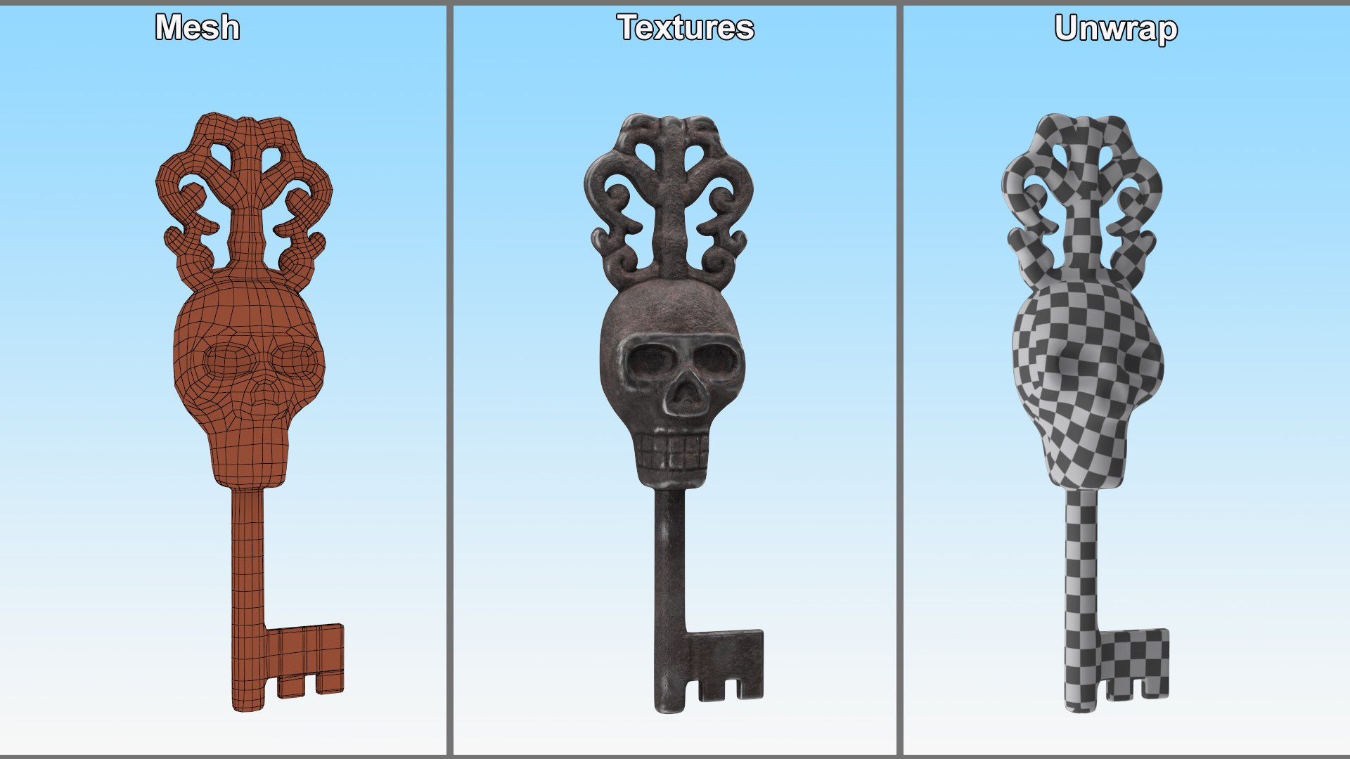 Ornate Skull Gothic Key Steel 3D Model - TurboSquid 2246198