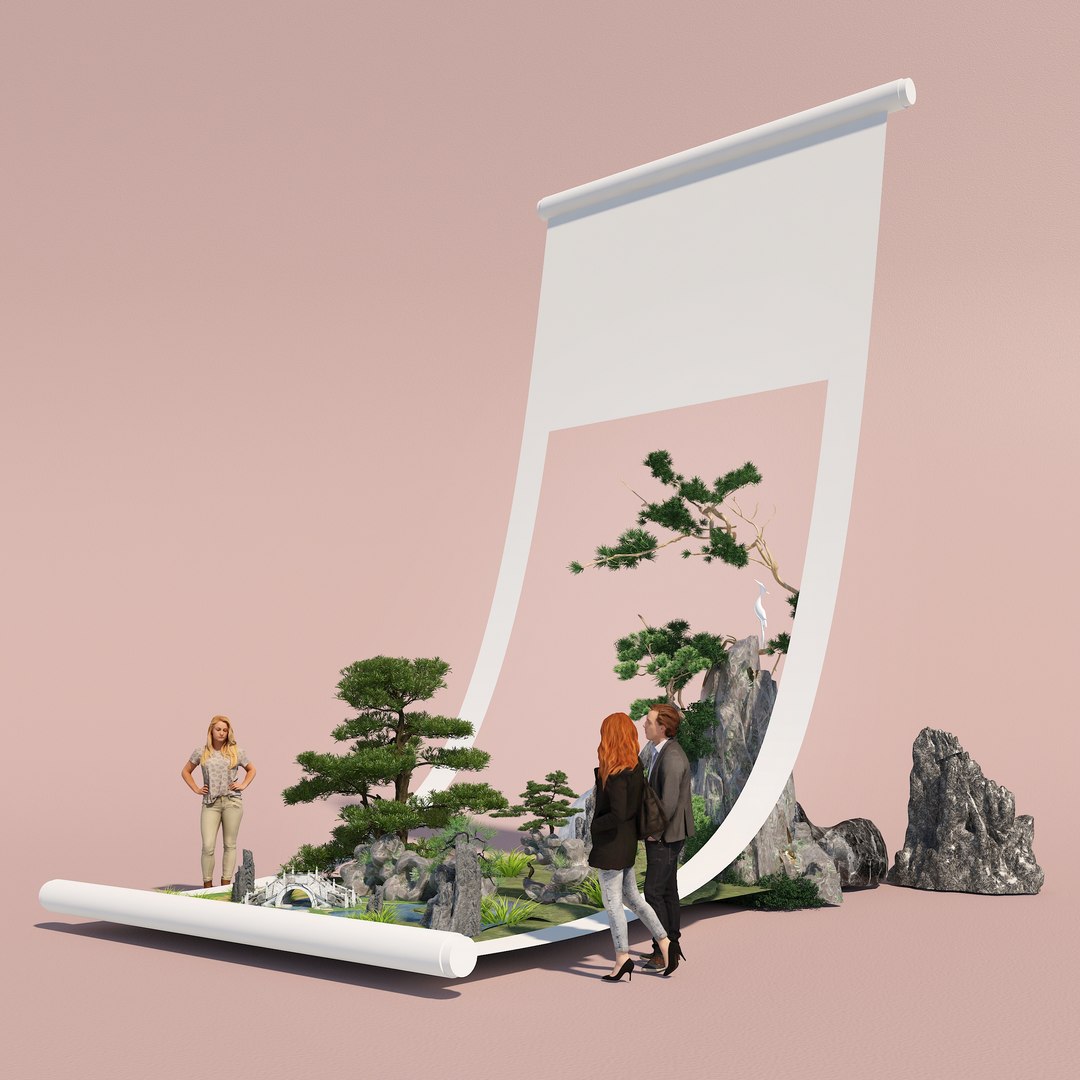 3D Chinese scroll three-dimensional landscape painting Chinese ...