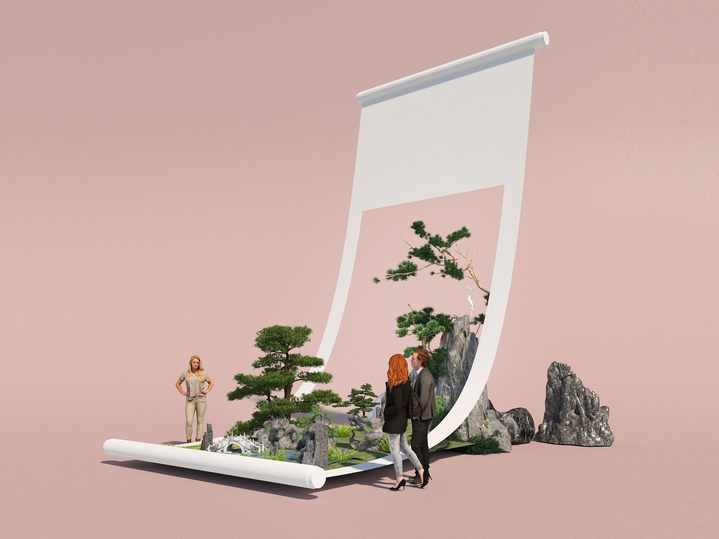 3D Chinese scroll three-dimensional landscape painting Chinese ...