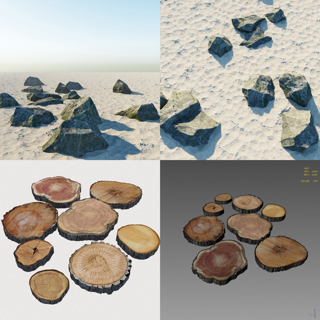 Rocks And Sand Vs Wood Log Slices Model - TurboSquid 2103530