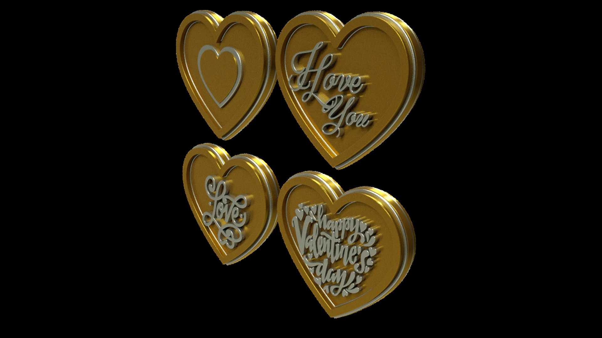 3D Gold Hearts Model - TurboSquid 1386339