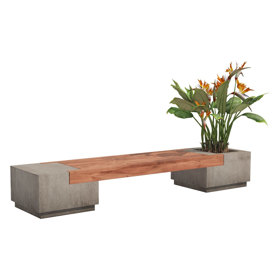 Outdoor Bench With Bird Of Paradise Flower 3D Model - TurboSquid 1951335