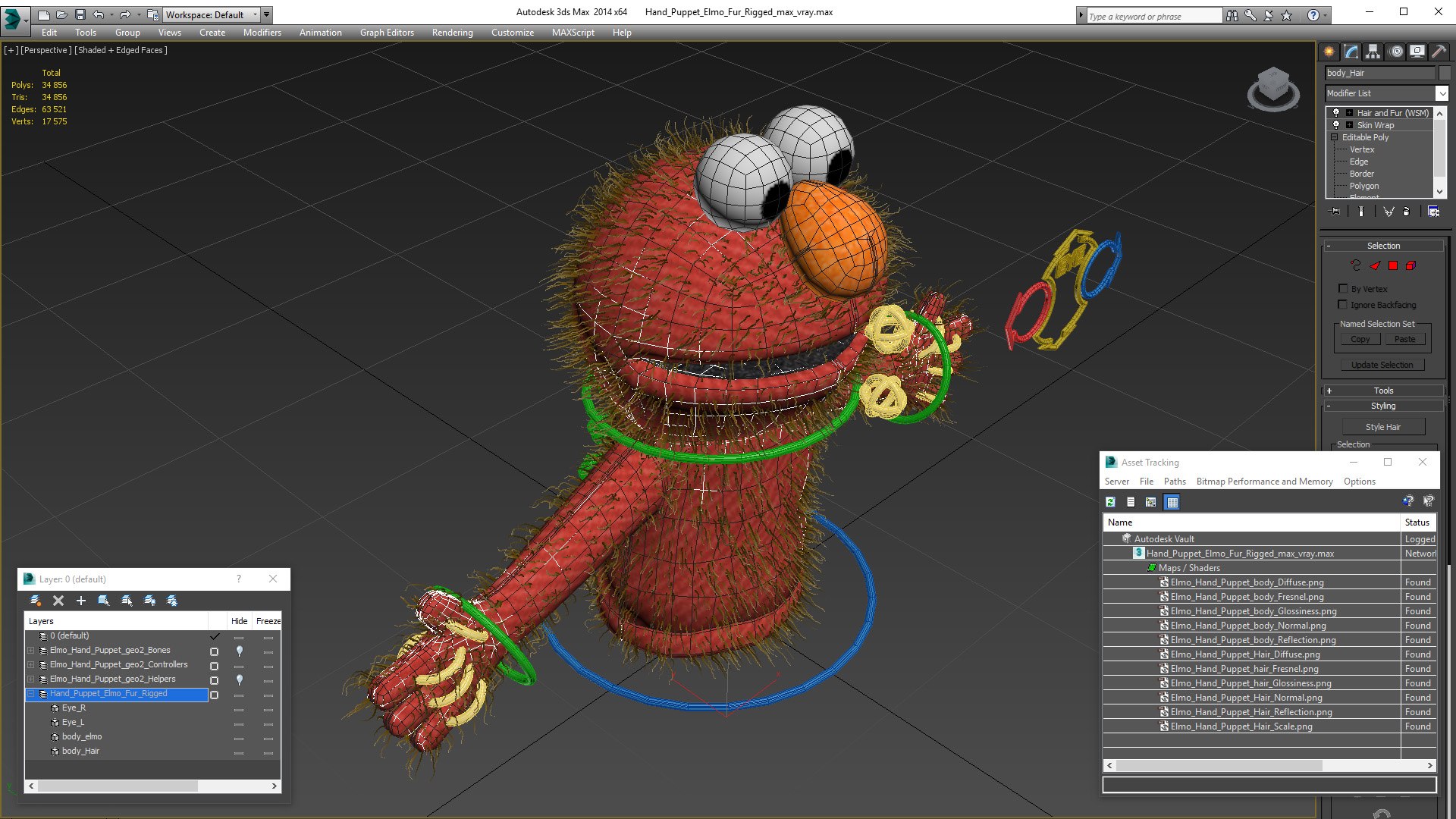 Hand Puppet Elmo Fur Rigged 3D Model - TurboSquid 2004682