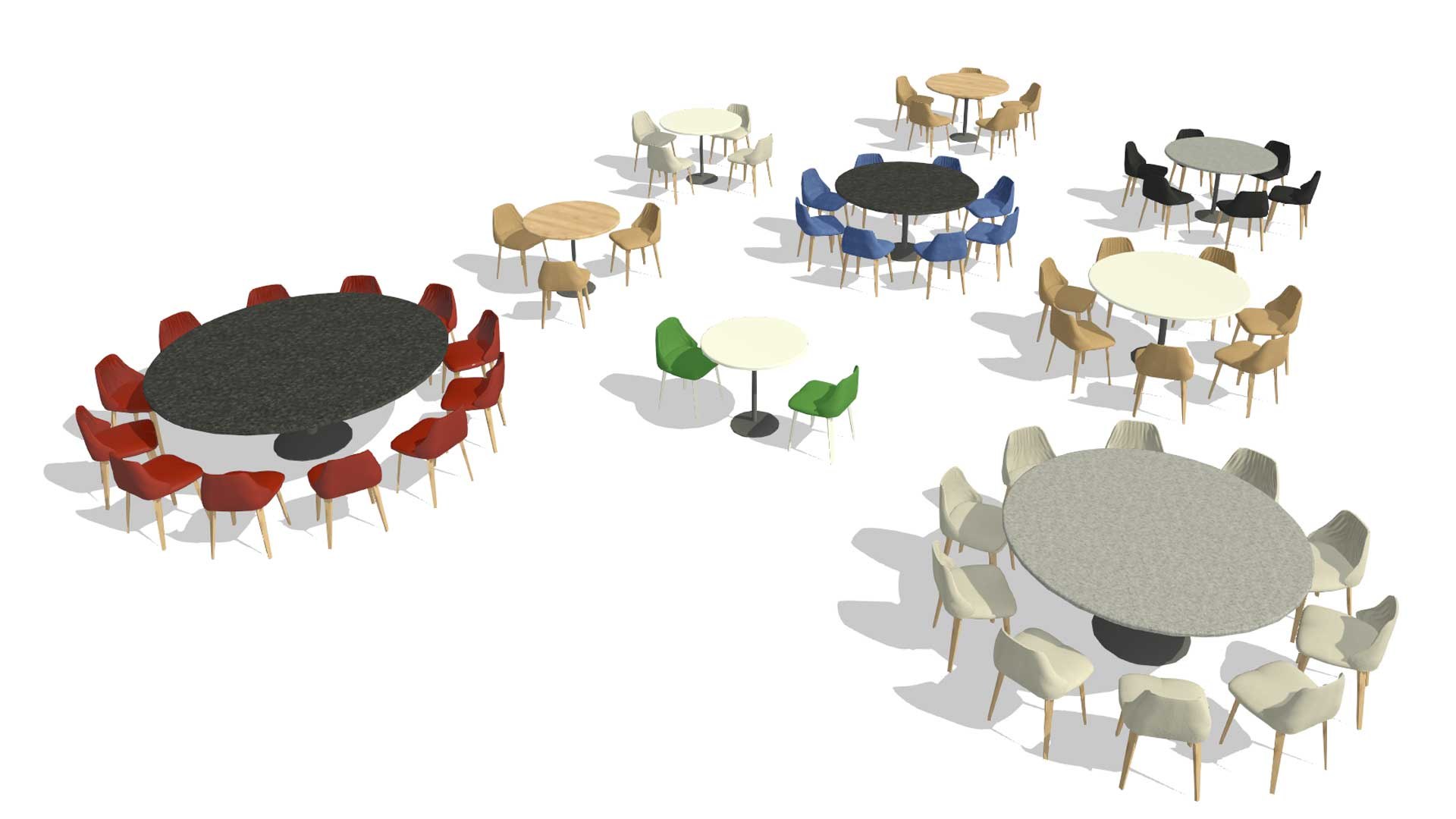3D Parametric Revit Round Table And Chair Configuration Setups Family ...