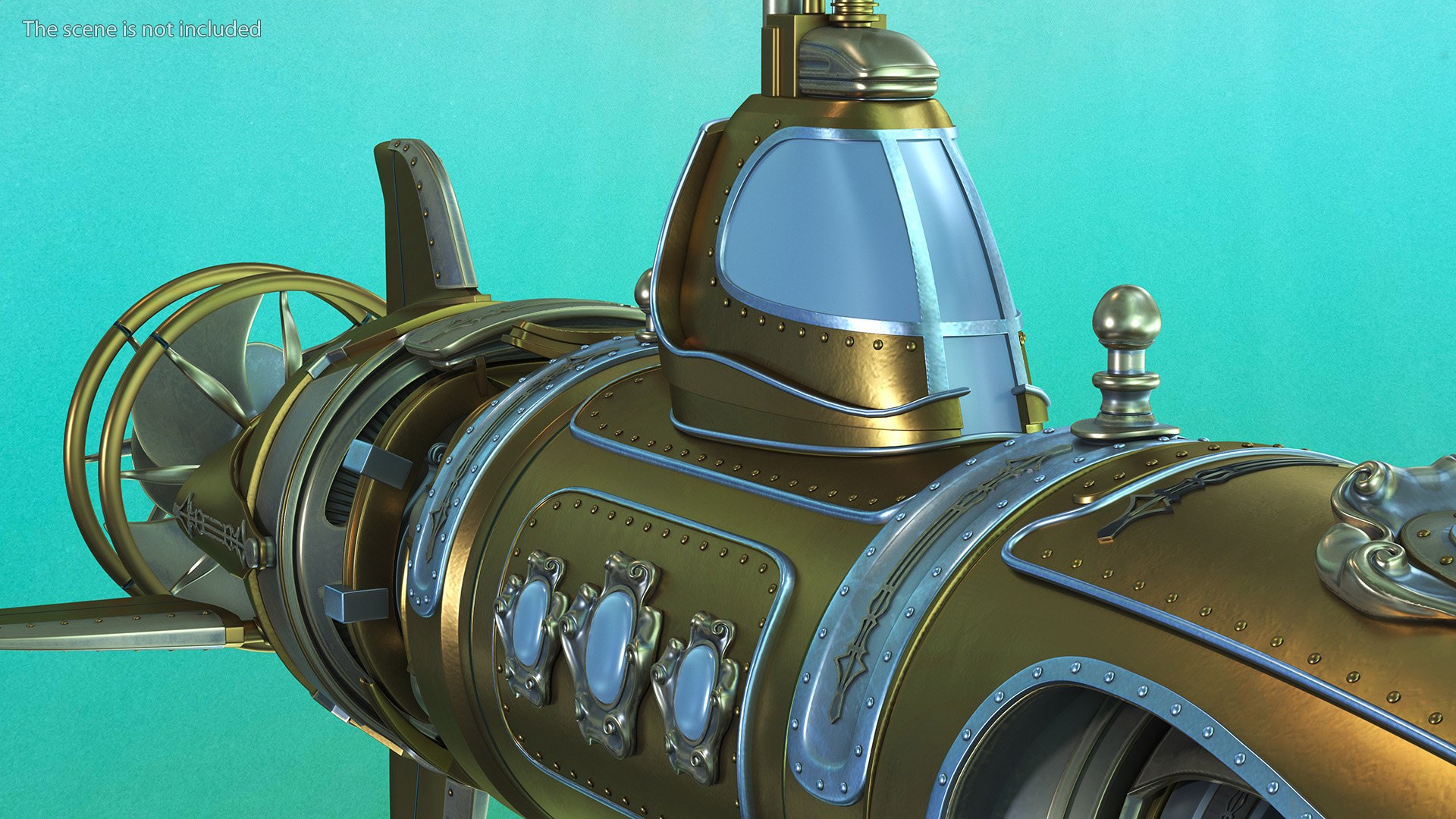 3D Model Fantastic Steampunk Submarine Bronze Rigged - TurboSquid 2219809