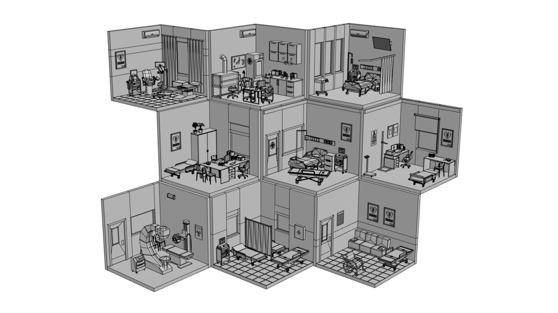 Low Poly Hospital Rooms - Collection Of 93DS Max 2018 3D Model ...