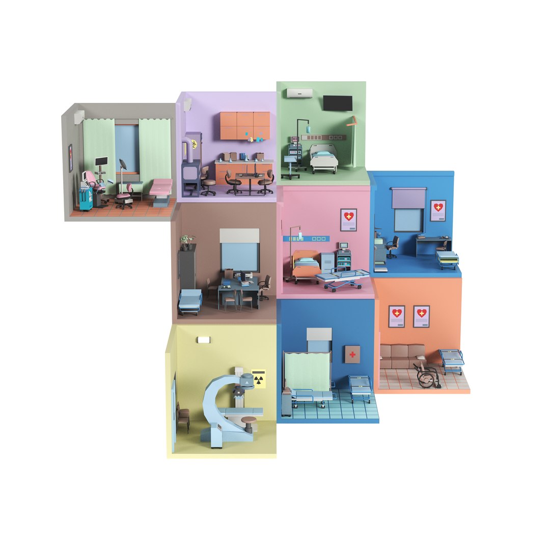 Low Poly Hospital Rooms - Collection Of 93DS Max 2018 3D Model ...