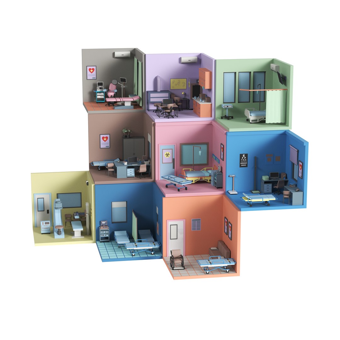Low Poly Hospital Rooms - Collection Of 93DS Max 2018 3D Model ...