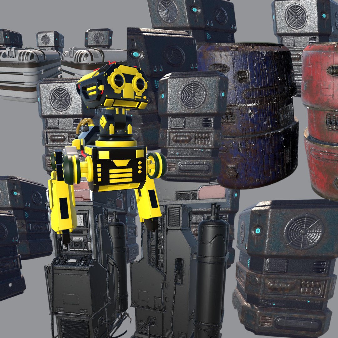 Sci-Fi Robots And Props 3D Asset Pack FBX Unity Blender 3D Model ...