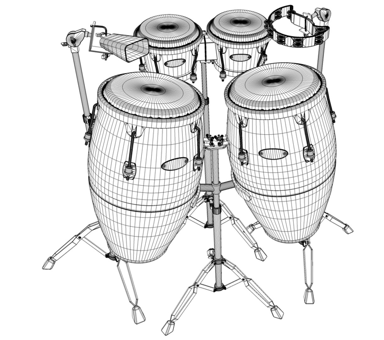3d model of bongos congas tambourine cow