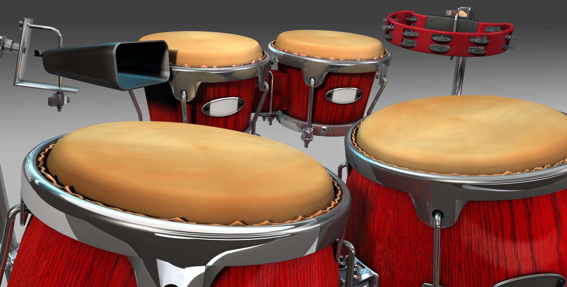 3d model of bongos congas tambourine cow