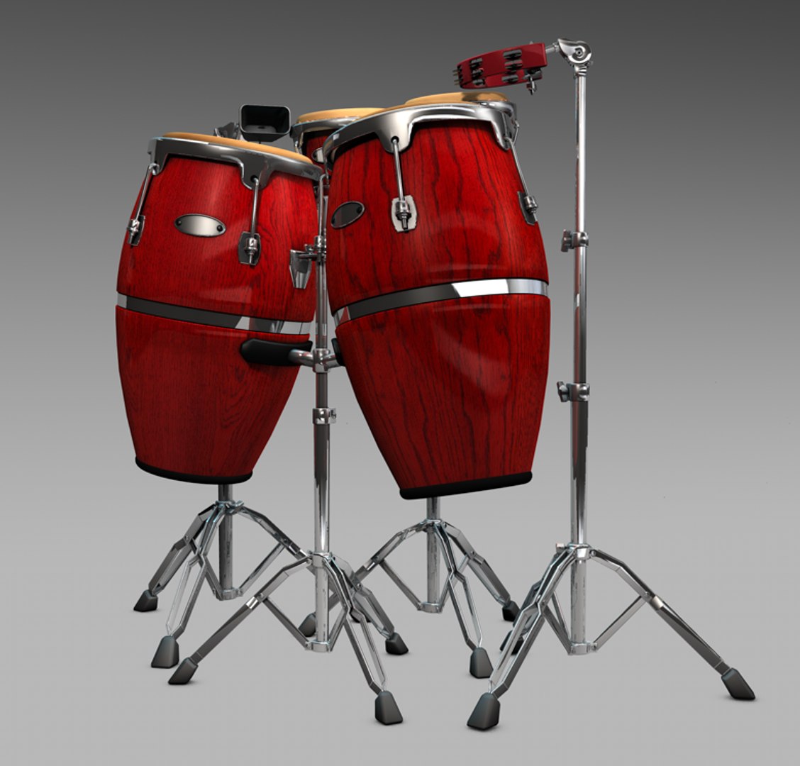 3d model of bongos congas tambourine cow