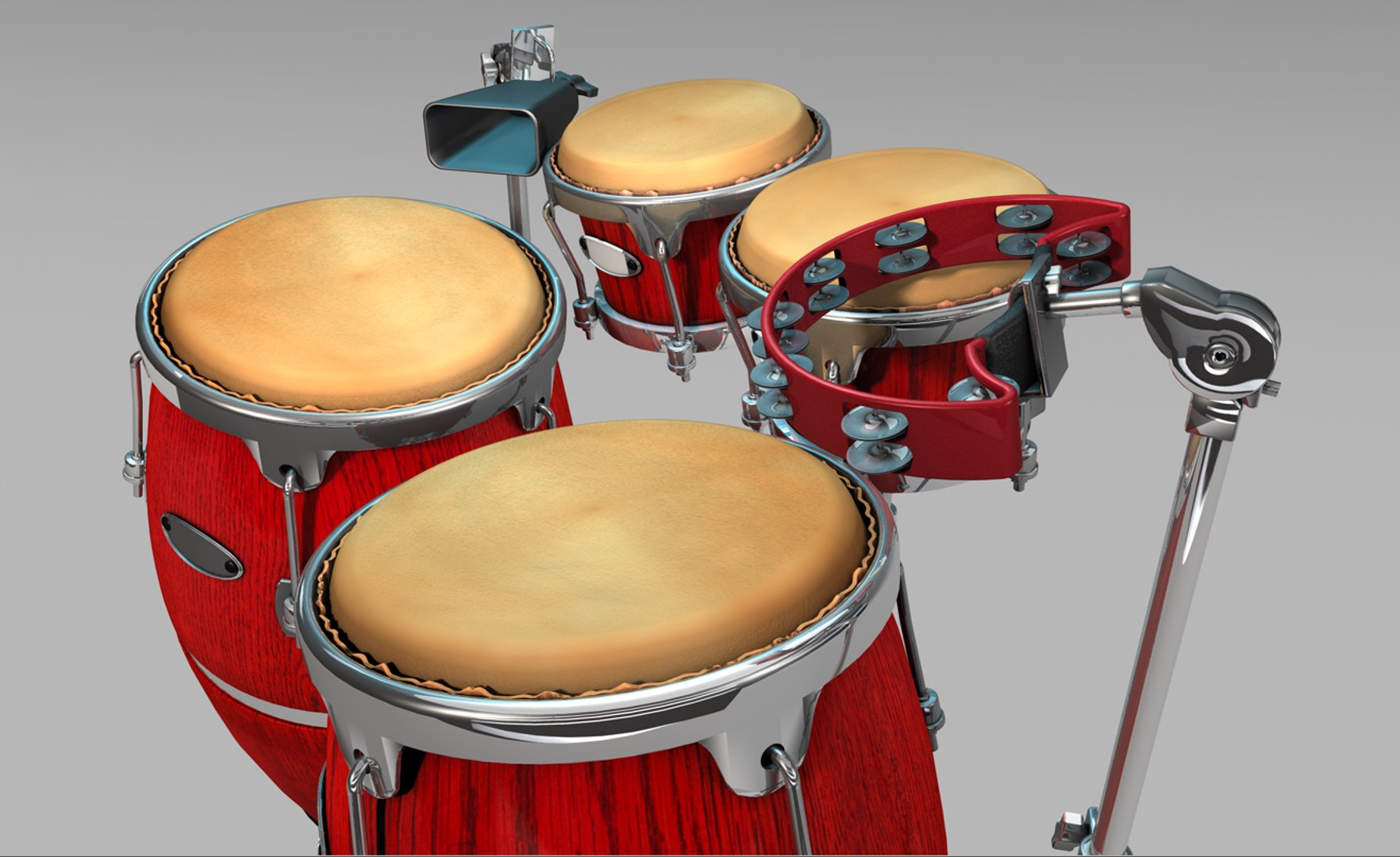 3d model of bongos congas tambourine cow