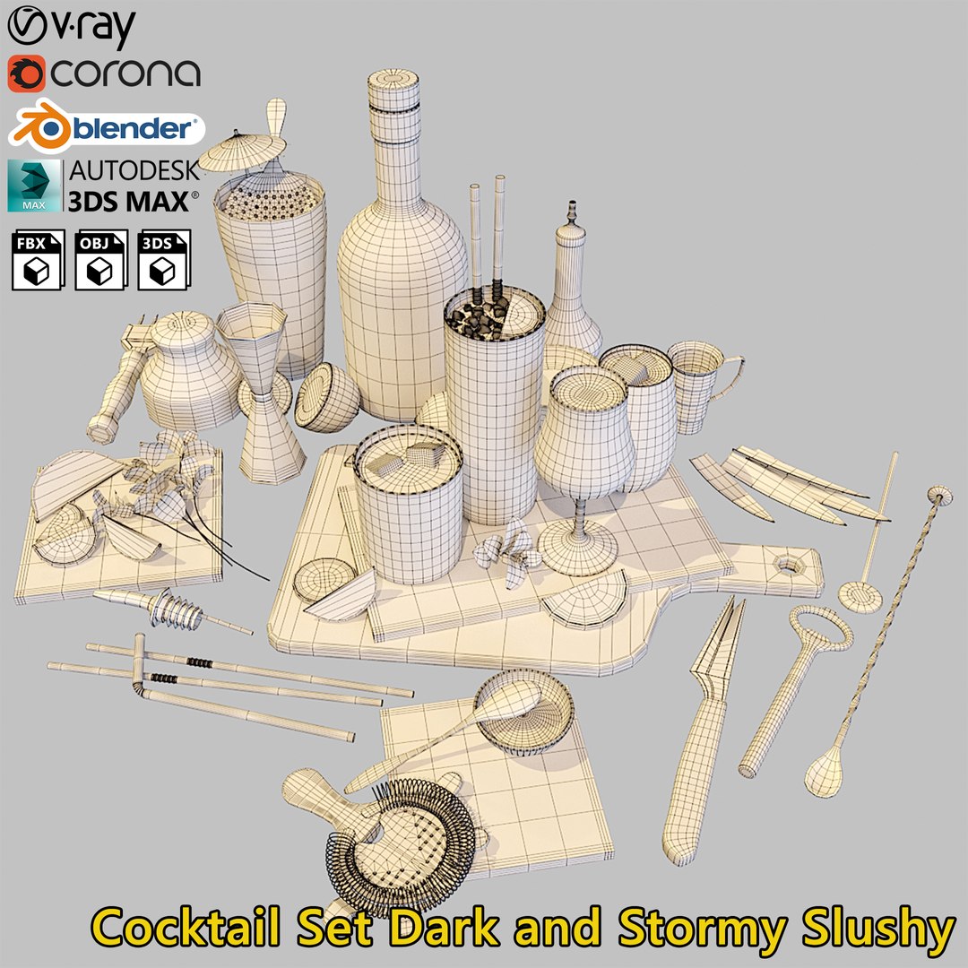3D Cocktail Set Dark Stormy Model - TurboSquid 1679482