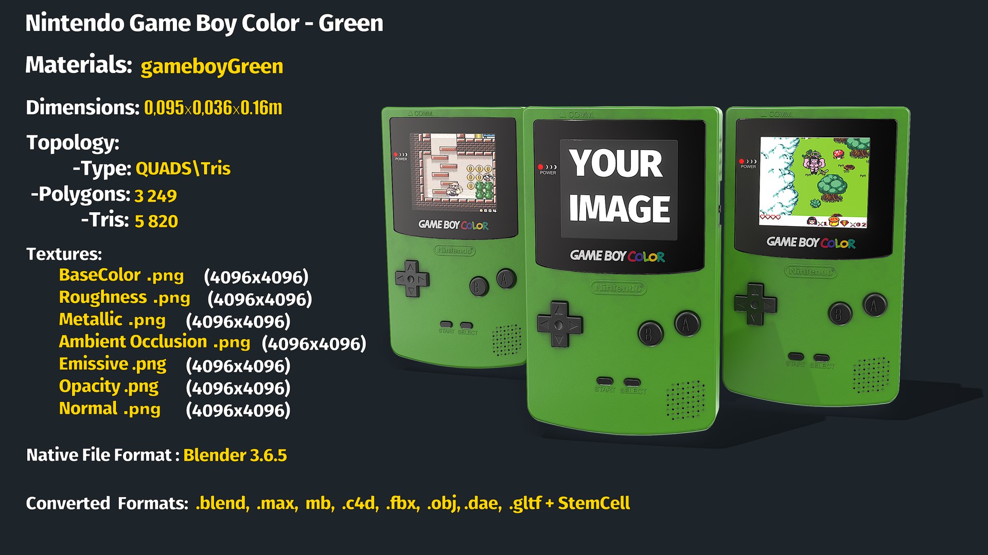 3D Nintendo Game Boy Color - Green Model - TurboSquid 2167366