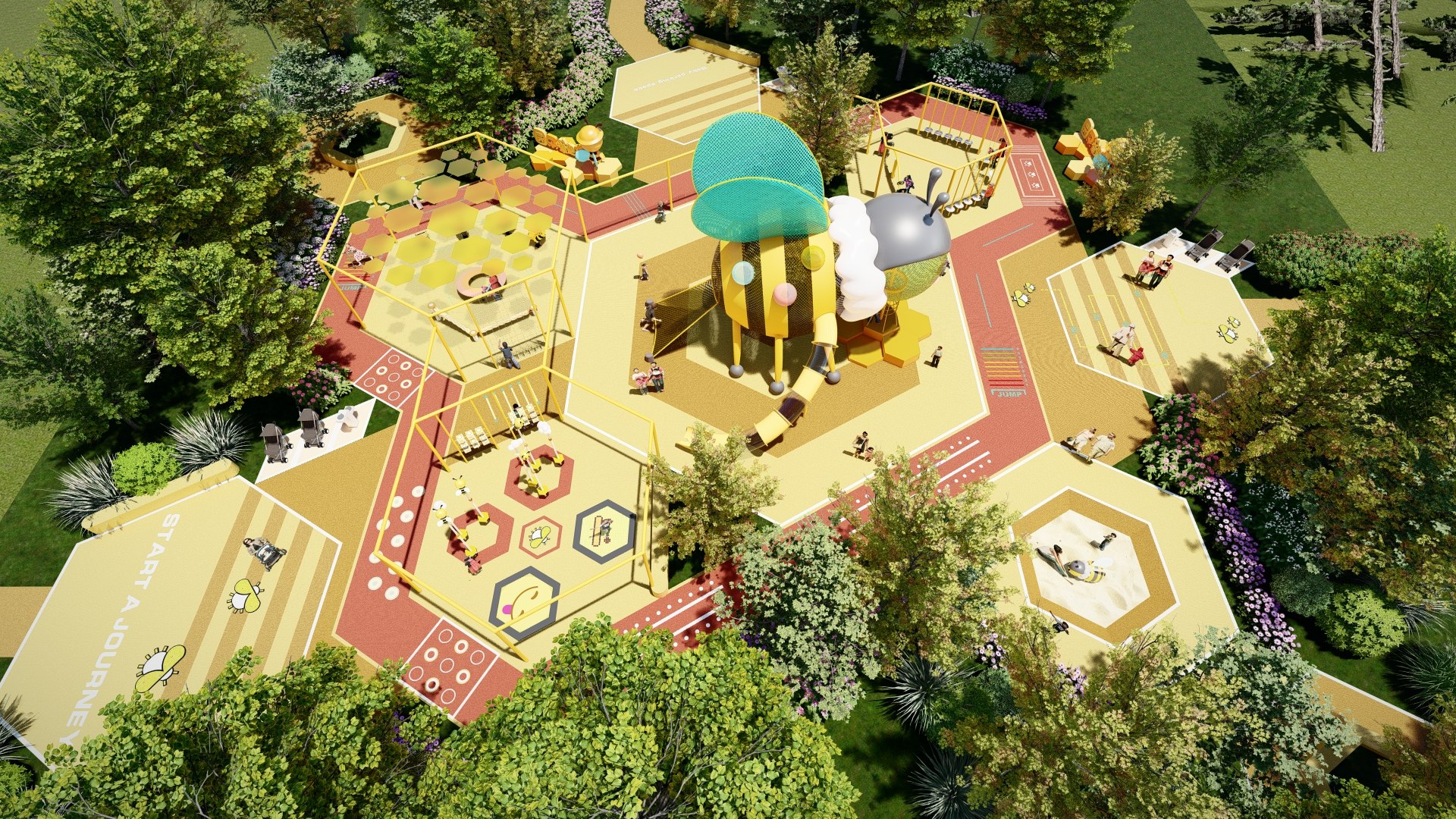 3D The Bee-Themed Children Playground In Park Model - TurboSquid 2200715