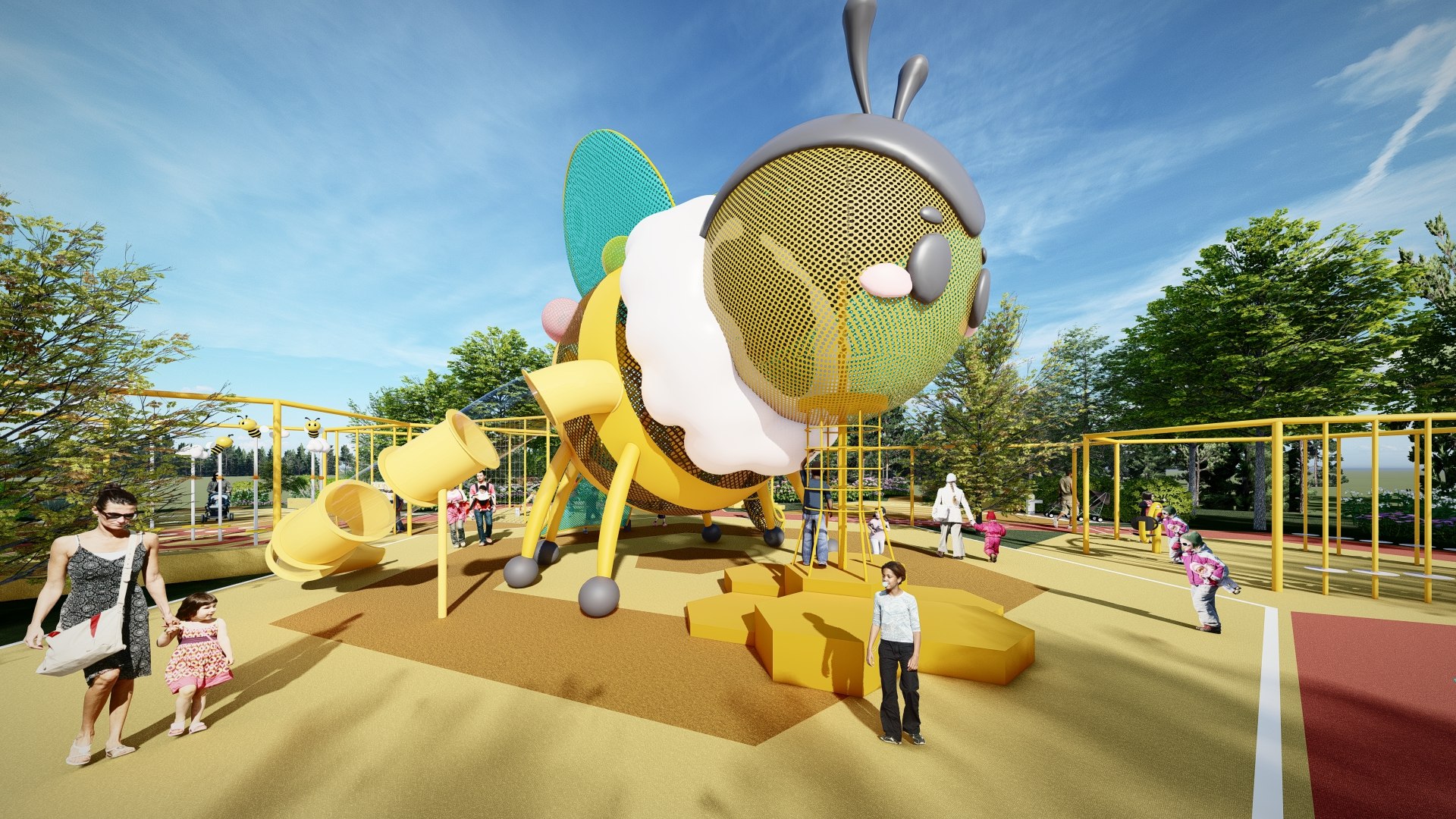 3D The Bee-Themed Children Playground In Park Model - TurboSquid 2200715