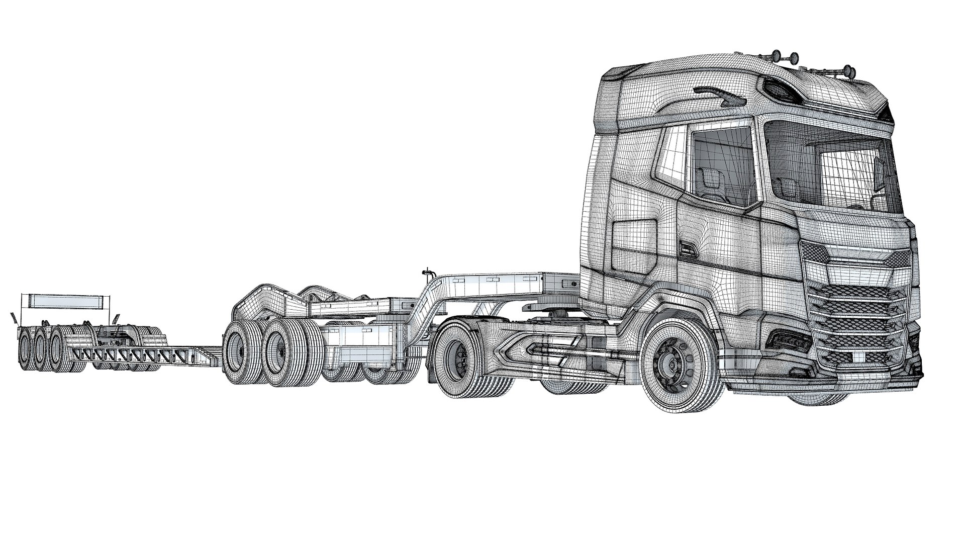 Semi Truck With Lowboy Trailer 3D - TurboSquid 2162120
