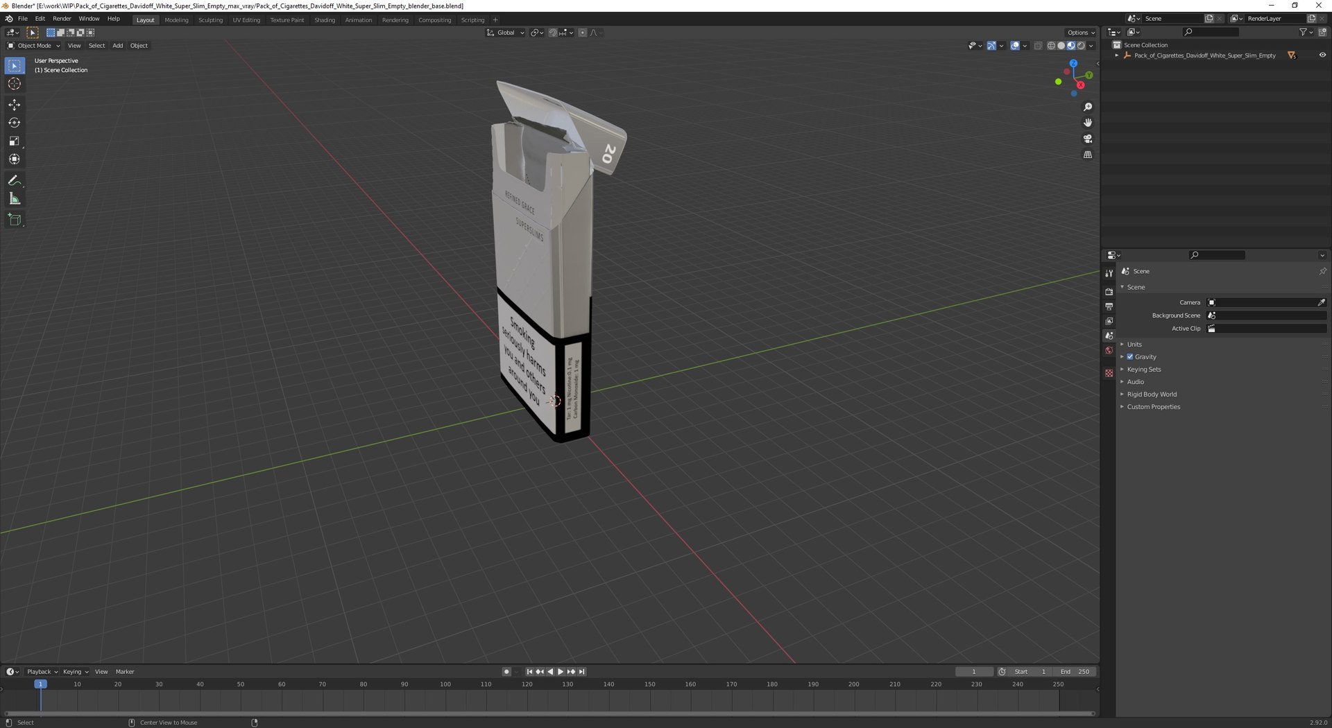 Pack Of Cigarettes Davidoff White Super Slim Empty 3D Model ...