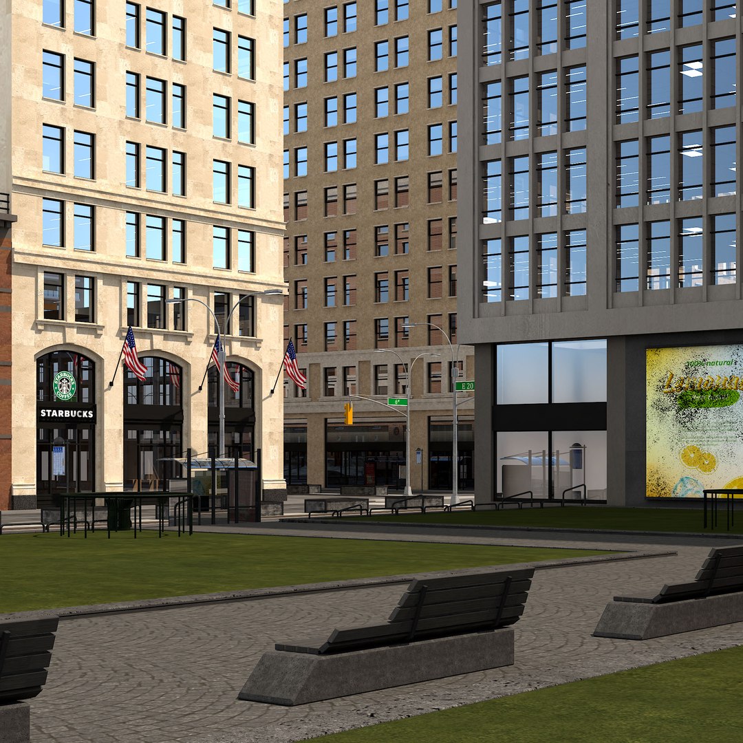Downtown City Square Model - TurboSquid 1886664