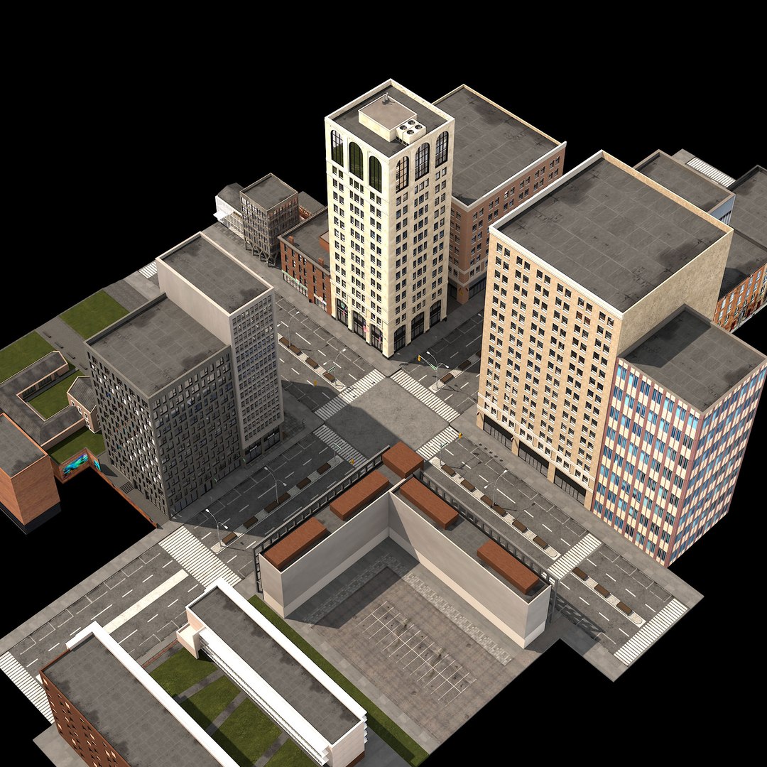 Downtown City Square Model - TurboSquid 1886664