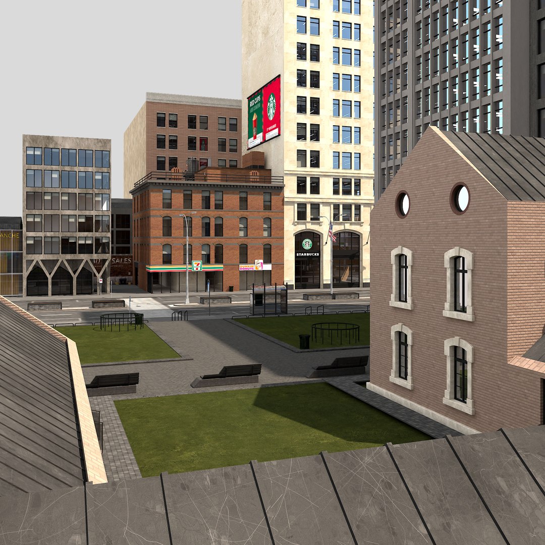 Downtown City Square Model - TurboSquid 1886664