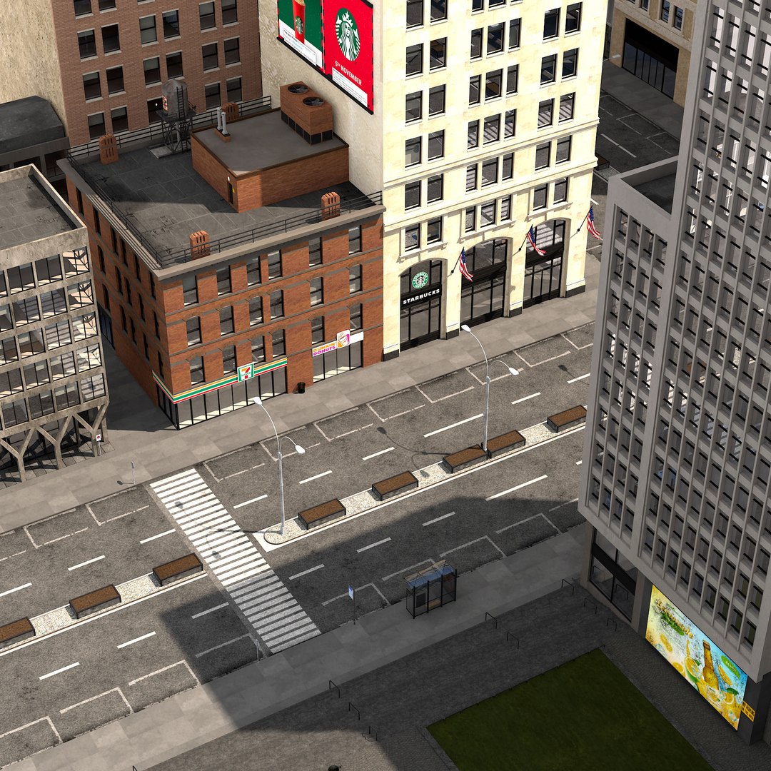 Downtown City Square Model - TurboSquid 1886664